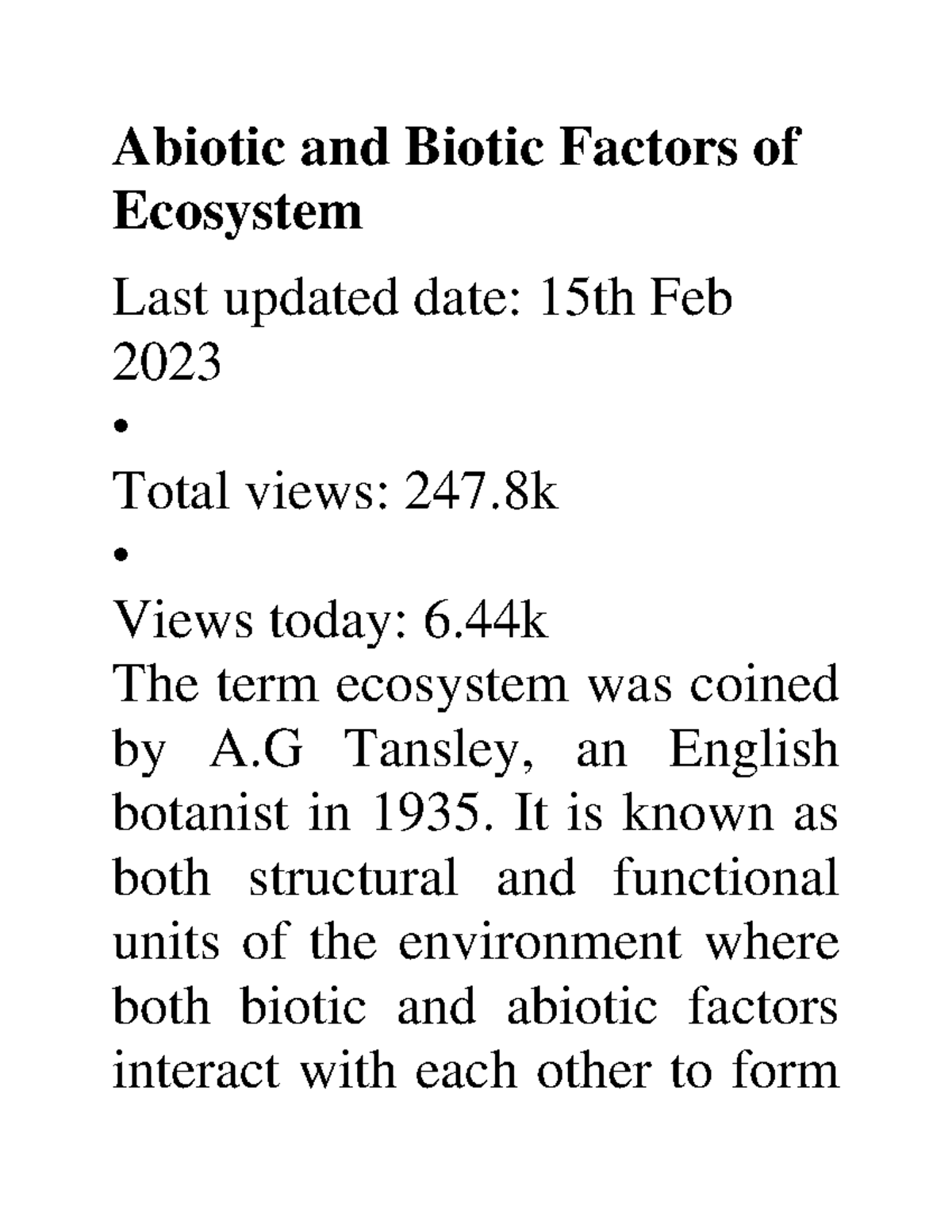 Abiotic and Biotic Factors of Ecosystem - Abiotic and Biotic Factors of ...