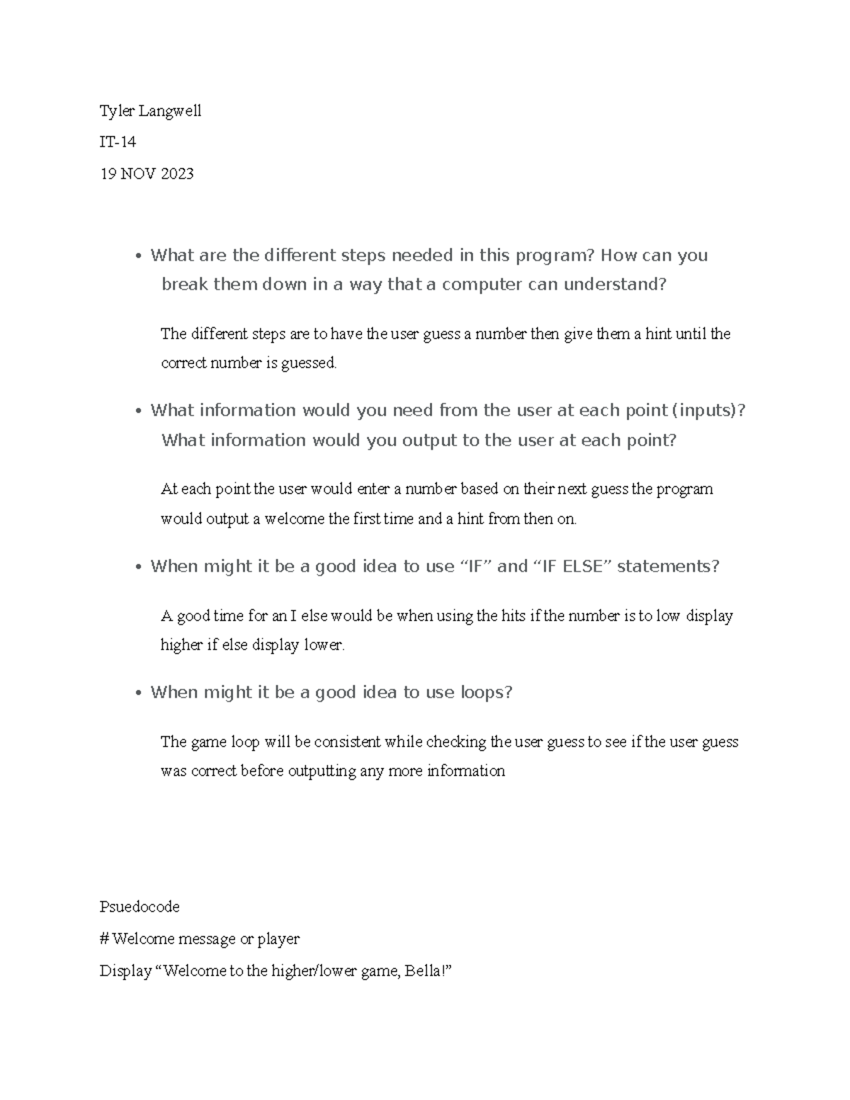 4-3 it 140 - 4-3 - Tyler Langwell IT- 19 NOV 2023 What are the ...