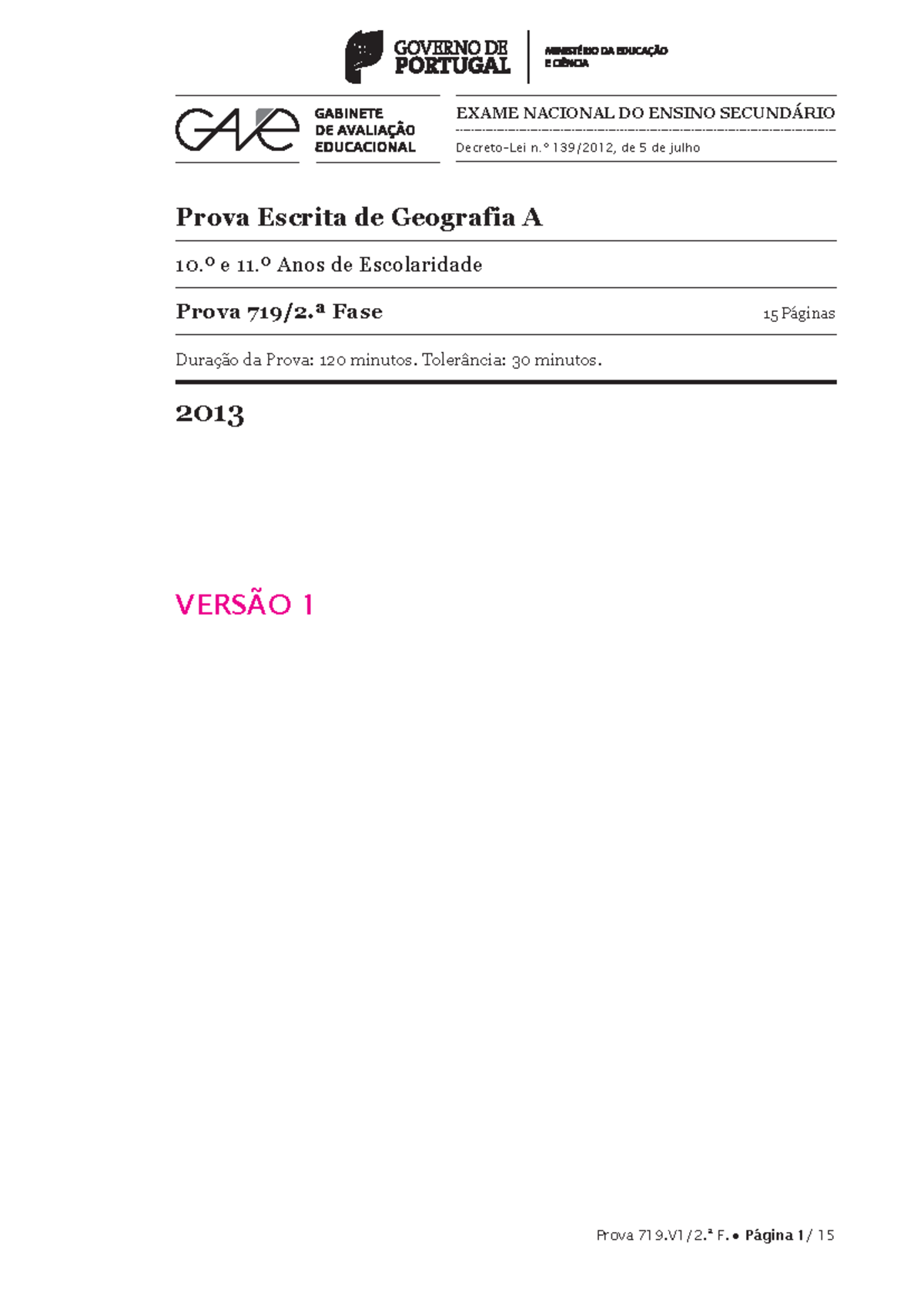 EX Geo A719 F2 2013 V1 - critérios de avaliação - Prova Escrita de ...