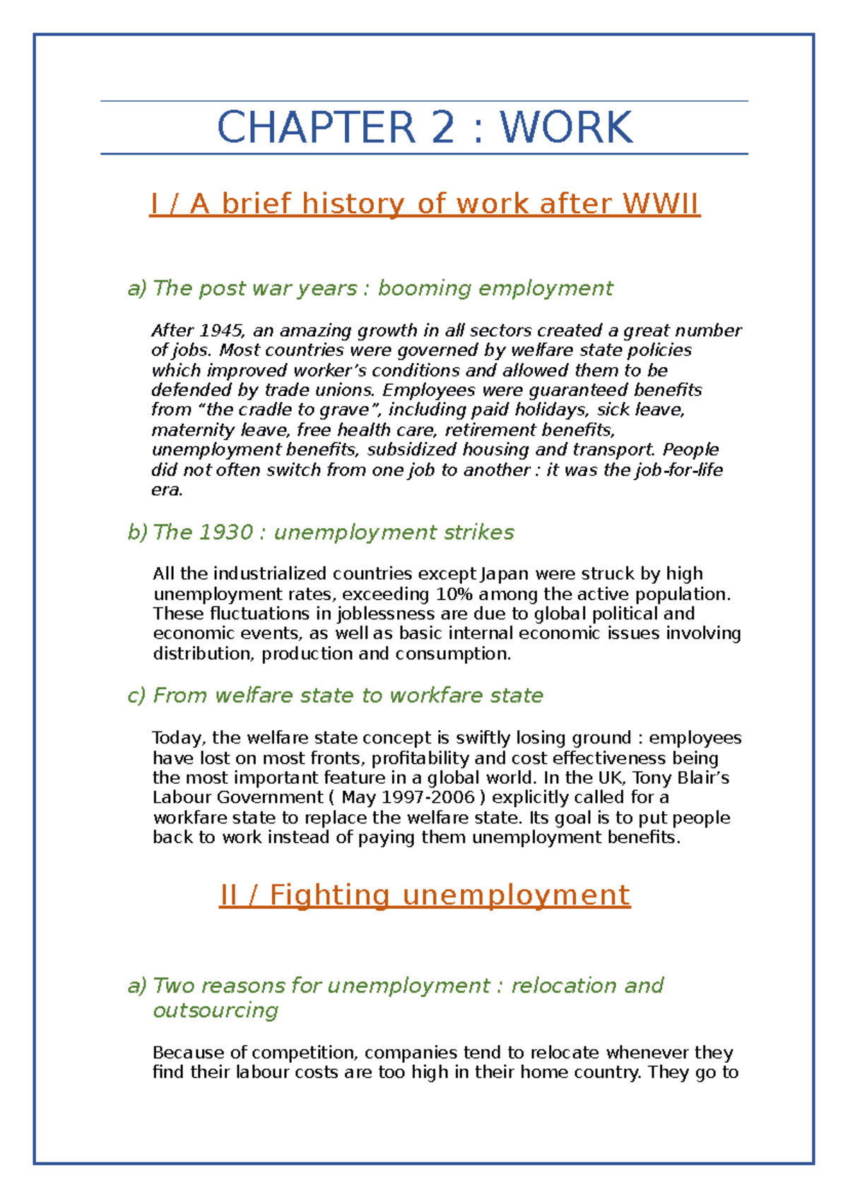 Chapter 2 - WORK - CHAPTER 2 : WORK I / A brief history of work after ...
