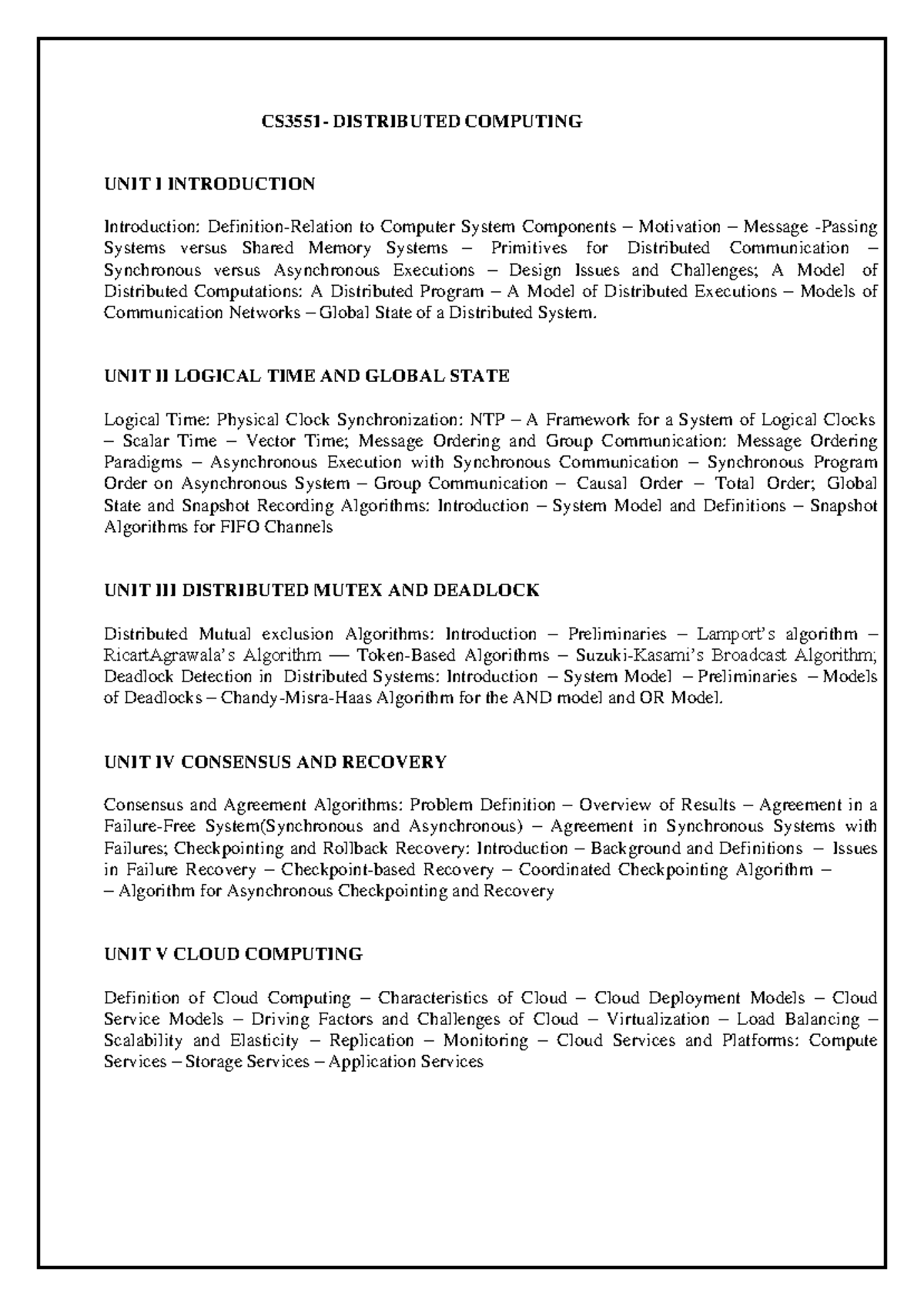 CS3551 - Distributed Computing - CS3551- DISTRIBUTED COMPUTING UNIT I INTRODUCTION Introduction ...