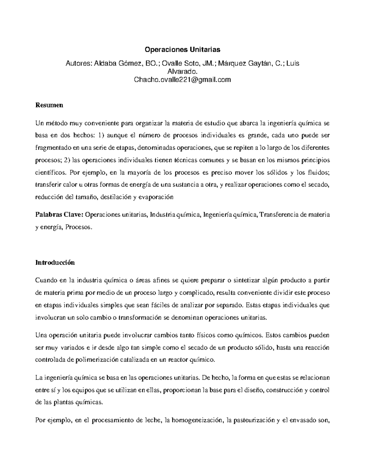Articulo operaciones unitarias - Operaciones Unitarias Autores: Aldaba Gómez, BO.; Ovalle Soto ...