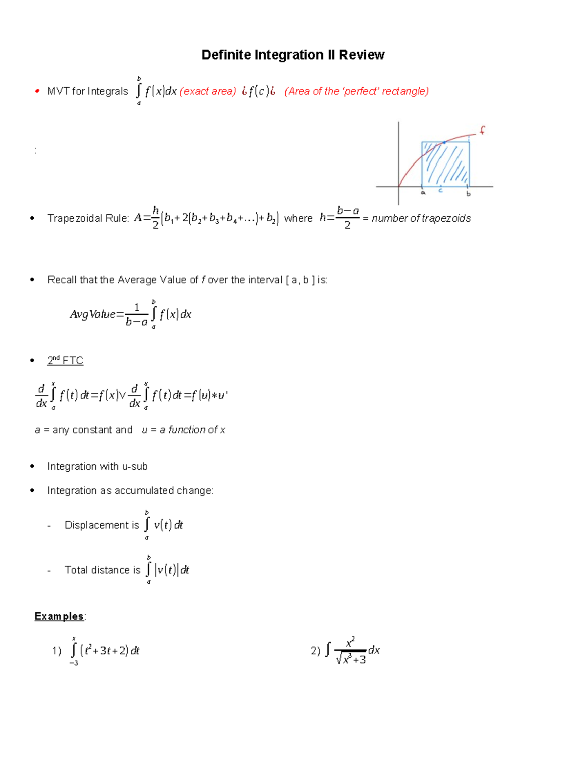 8) Definite Integration Part 2 Review - Definite Integration II Review ...