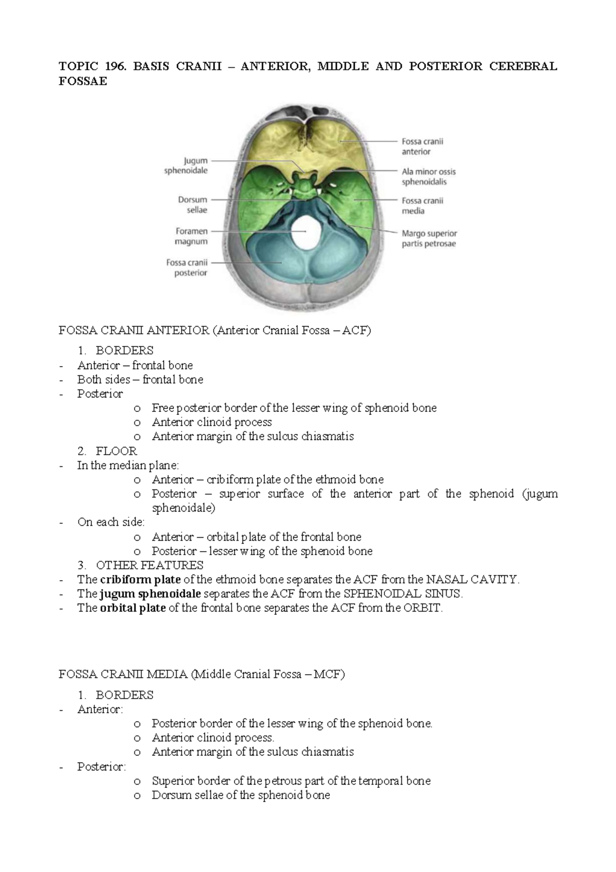 VII. Topographic Anatomy - TOPIC 196. BASIS CRANII – ANTERIOR, MIDDLE ...