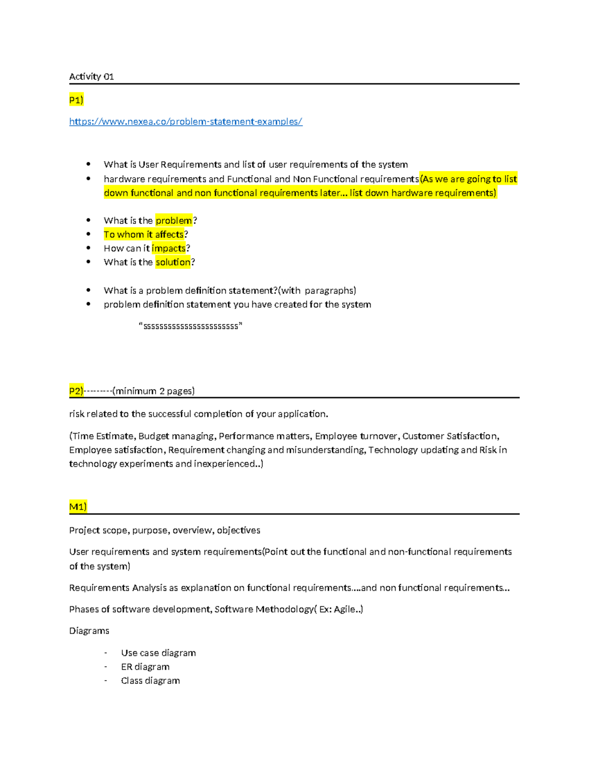 AD Assignment Guide - Activity 01 P1) nexea/problem-statement-examples/ What is User ...
