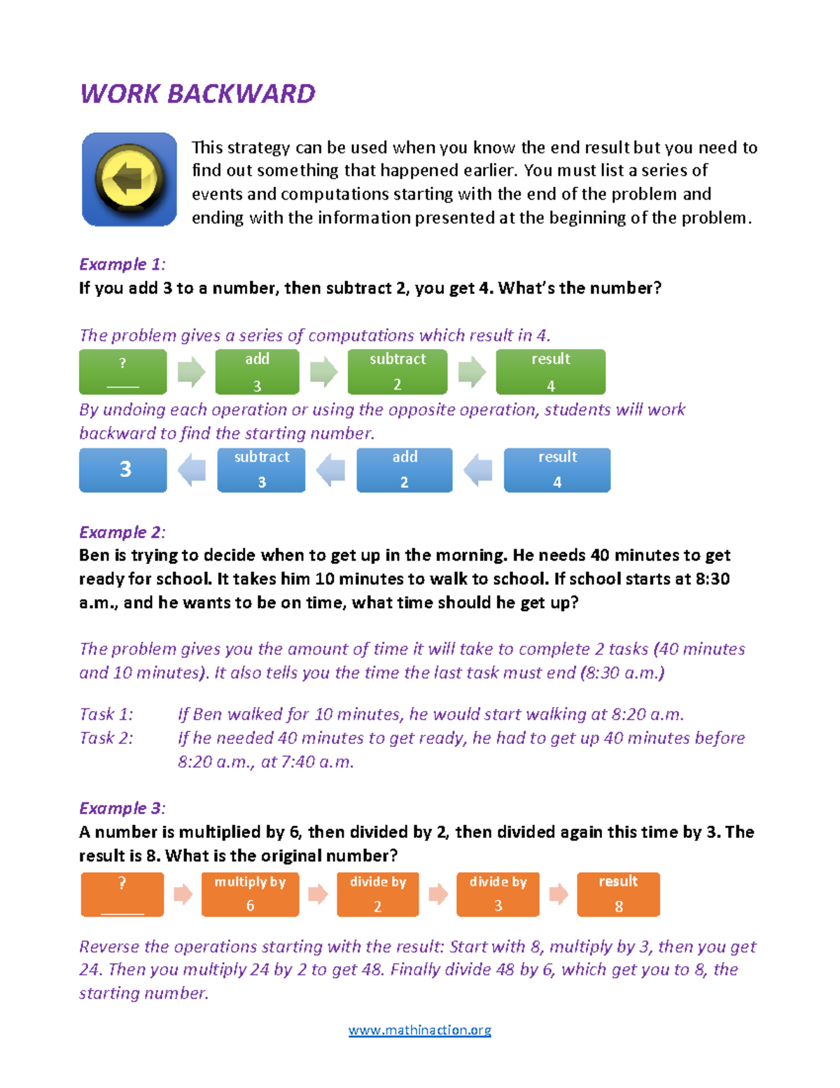Work backward ed - Techniques in teaching - mathinaction WORK BACKWARD ...