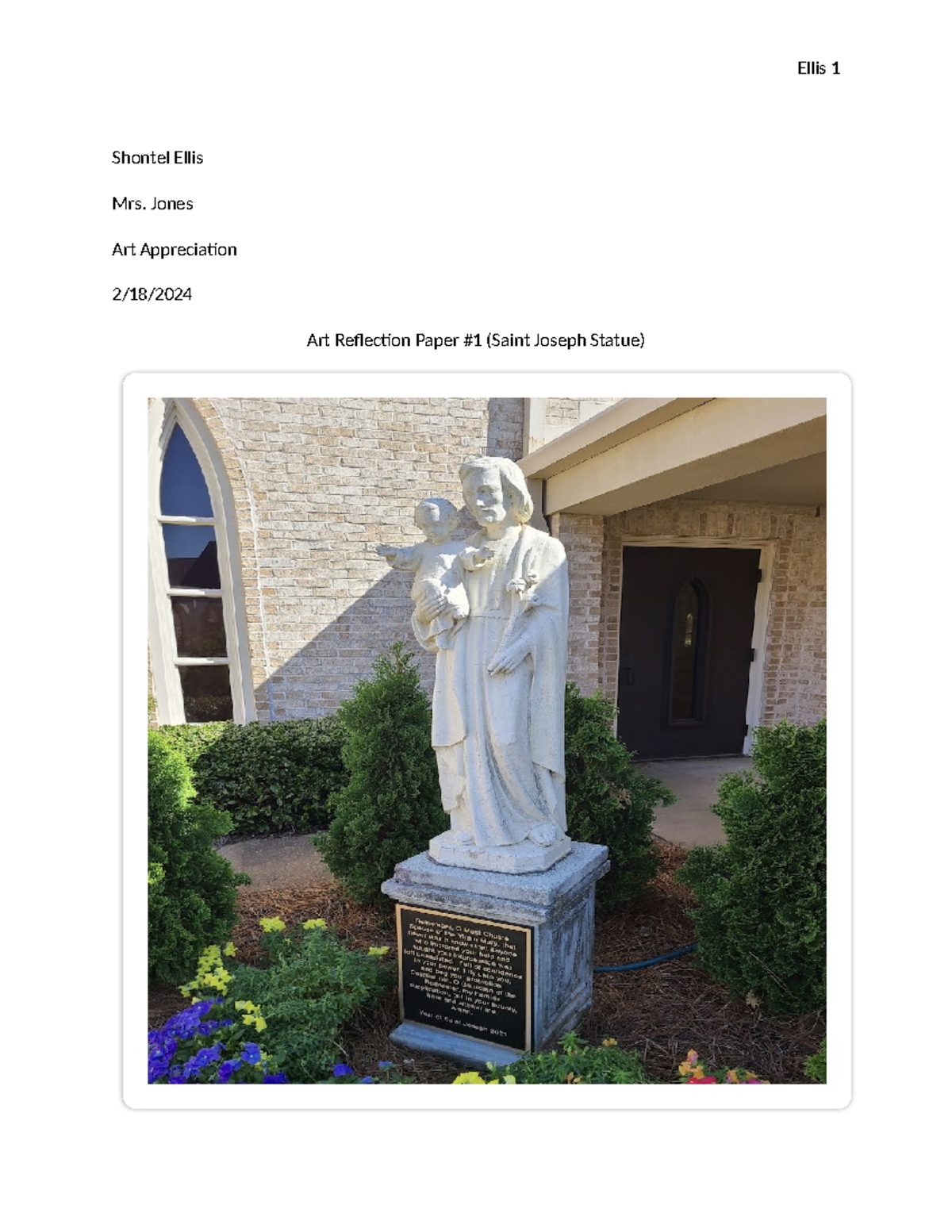 Art Reflection Paper #1 - Shontel Ellis Mrs. Jones Art Appreciation 2 ...