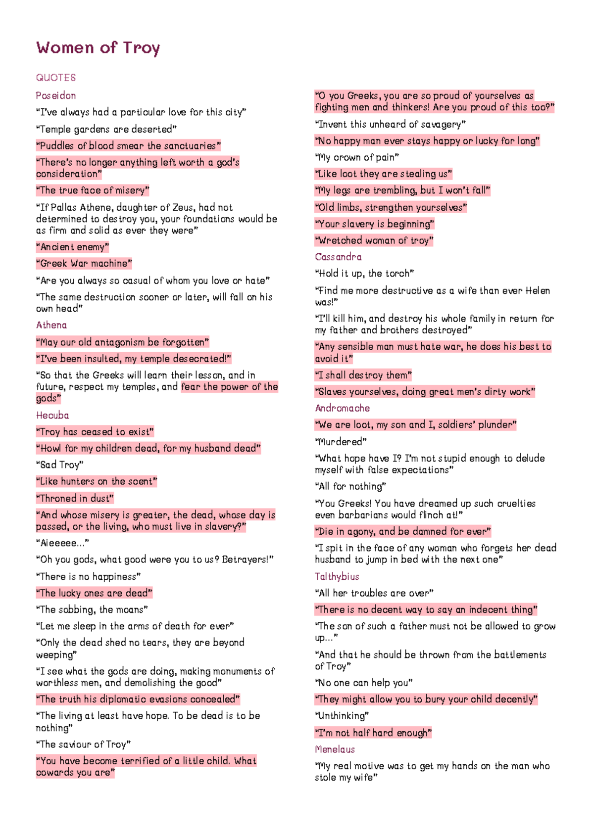 English Finals - Quotes, summaries, advice, and more - Women of Troy ...