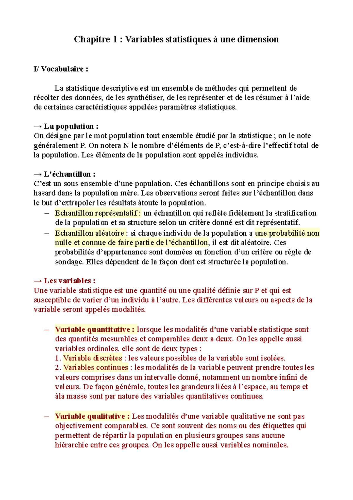 Chapitre 1 - Variables statistiques à une dimension - Chapitre 1 : Variables statistiques à une ...