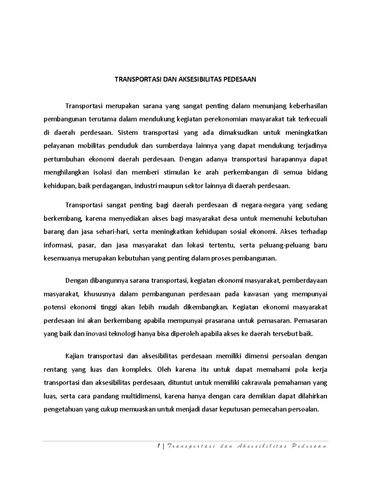 4. Aksesibilitas angkutan desa, Bahan - TRANSPORTASI DAN AKSESIBILITAS ...