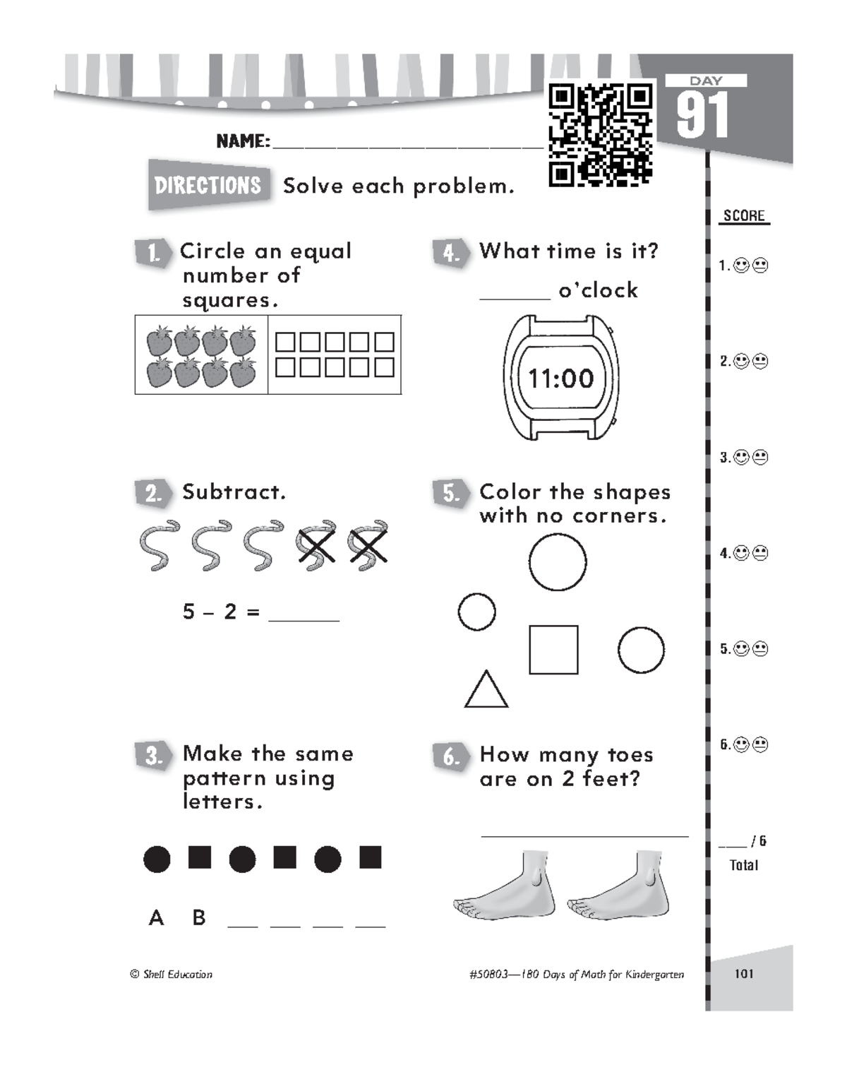 1.-Grade-K-180-Days-of-Math 91-100 - 101 Directions SCORE 1. 2. 3. 4. 5 ...