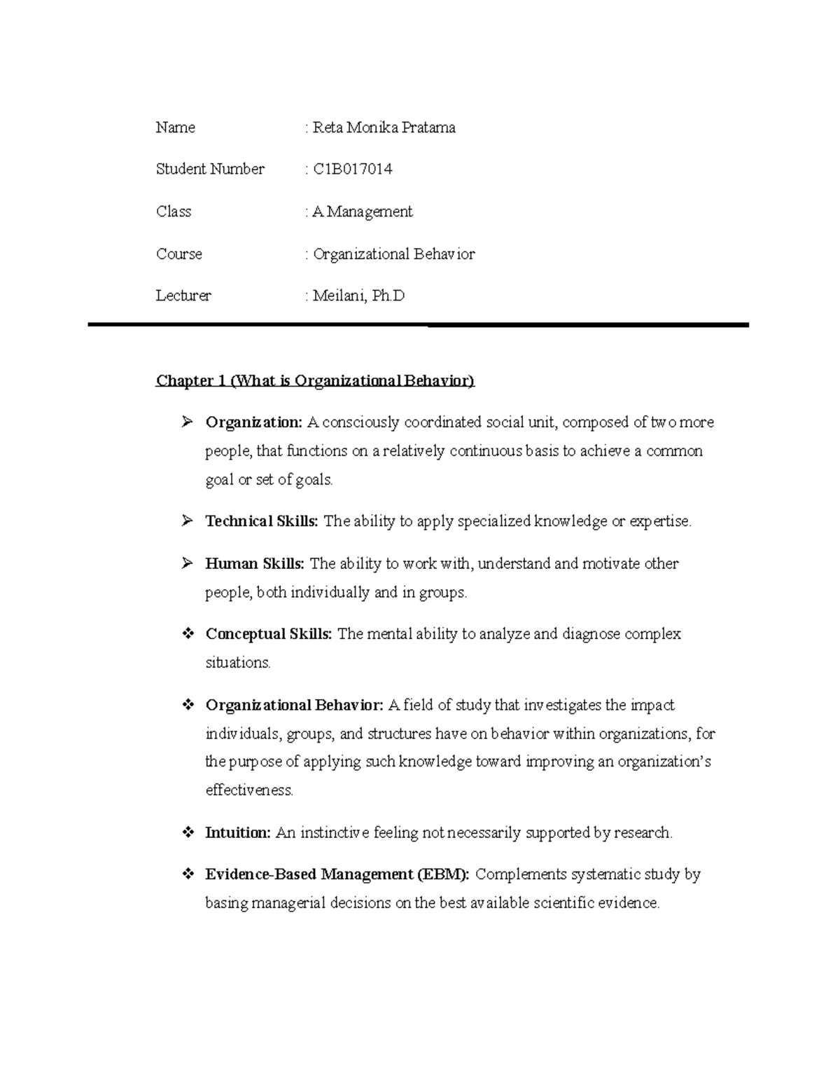 Terminology of OB - Summary Organisational Behaviour/Organizational ...