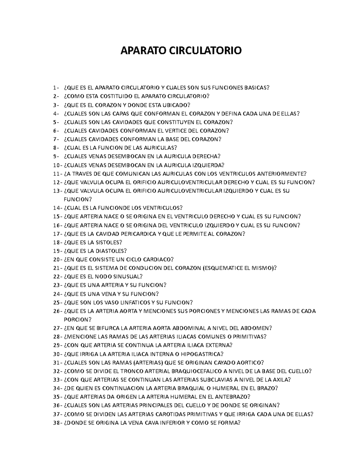 7 Aparato Circulatorio cuestionario - APARATO CIRCULATORIO 1- ¿QUE ES ...