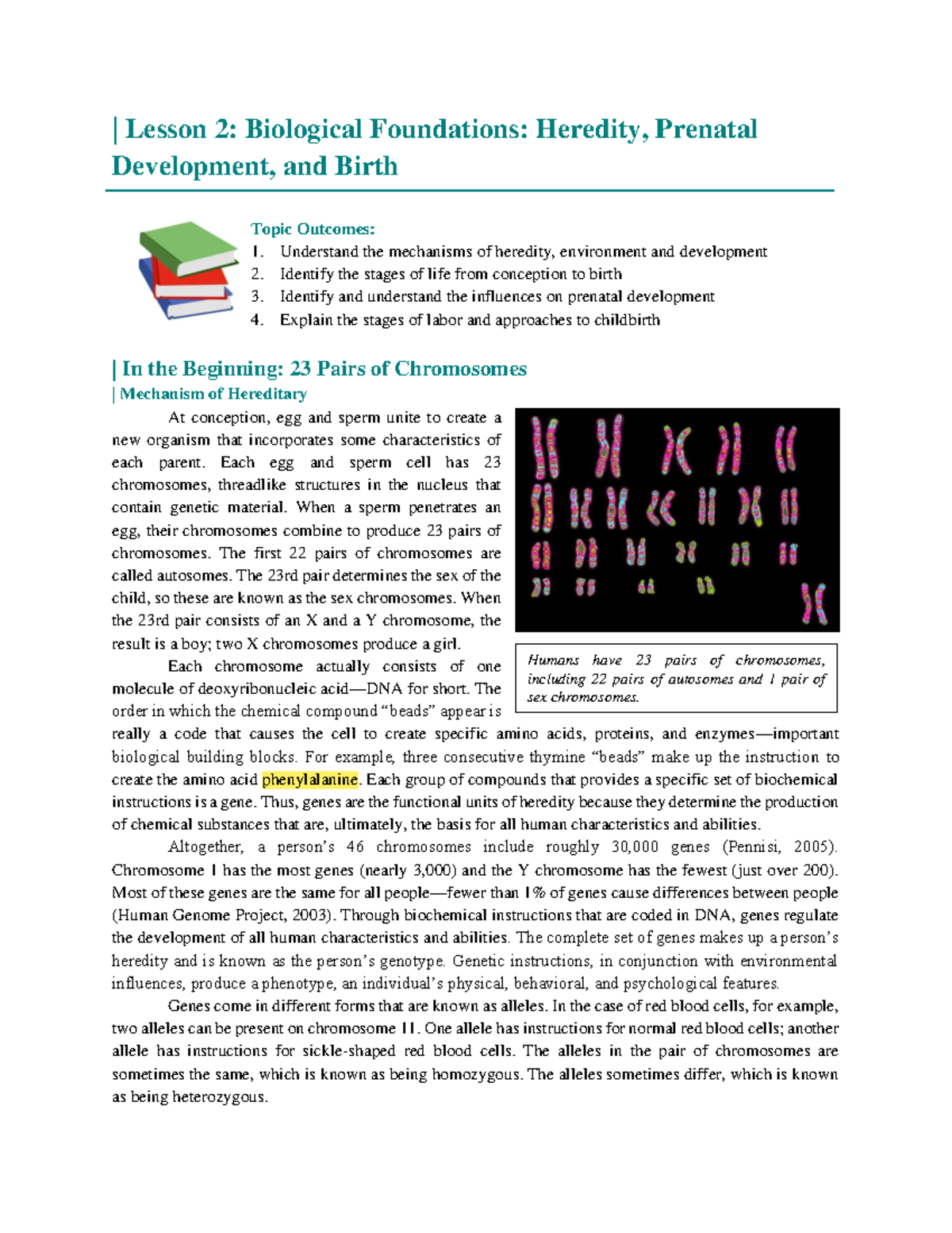 Lesson 2 Biological Foundations; Heredity, Prenatal Development, and ...