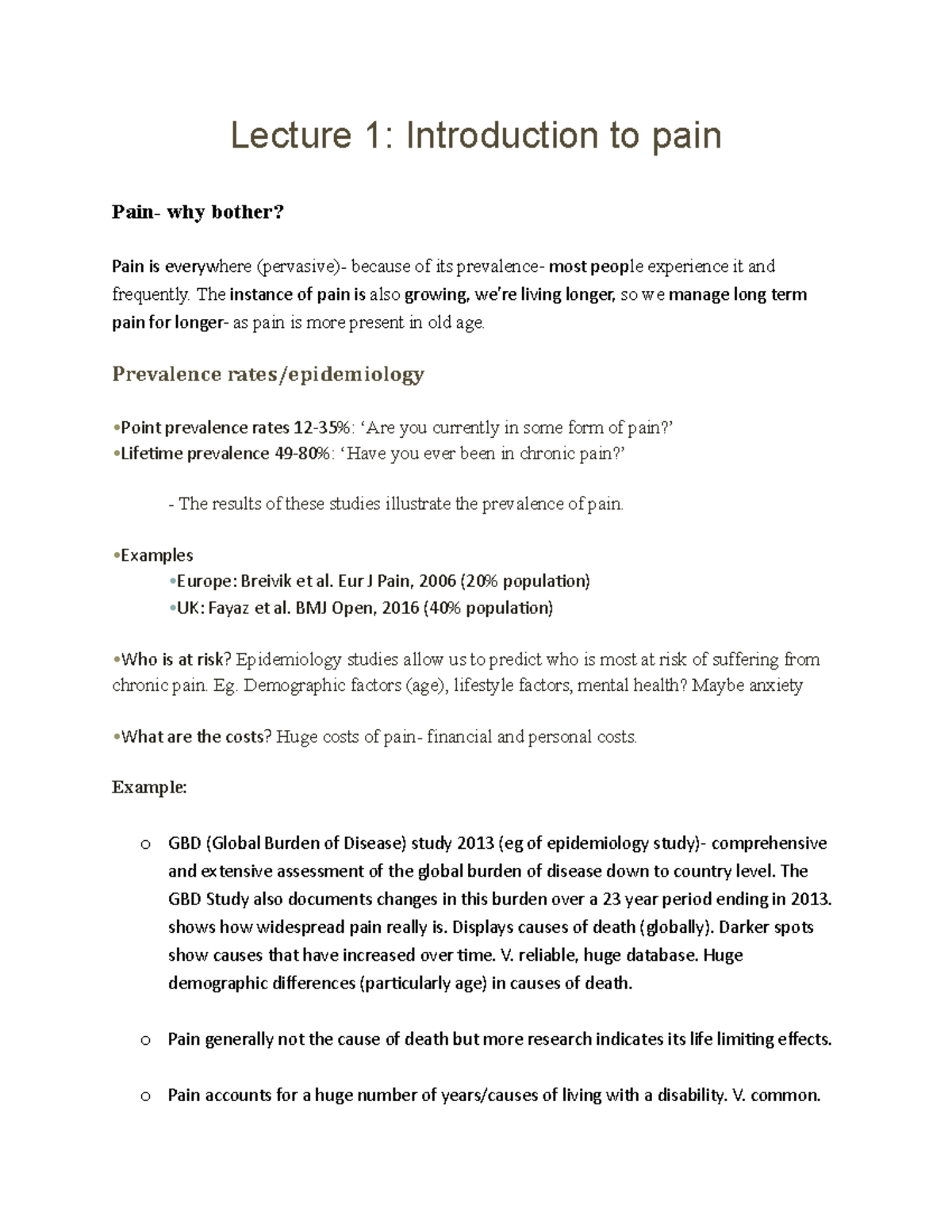 Introduction to pain - Lecture 1: Introduction to pain Pain- why bother ...