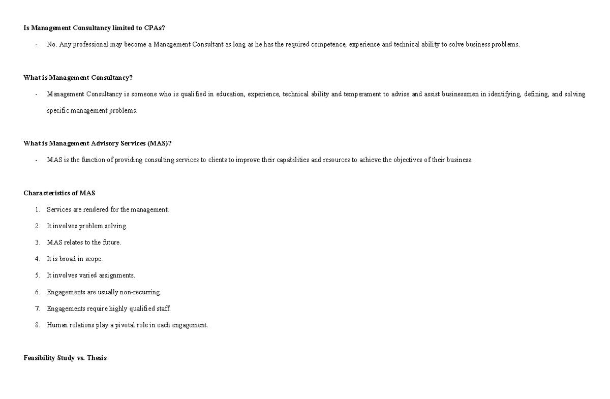 Reviewer for MAS - Is Management Consultancy limited to CPAs? - No. Any ...