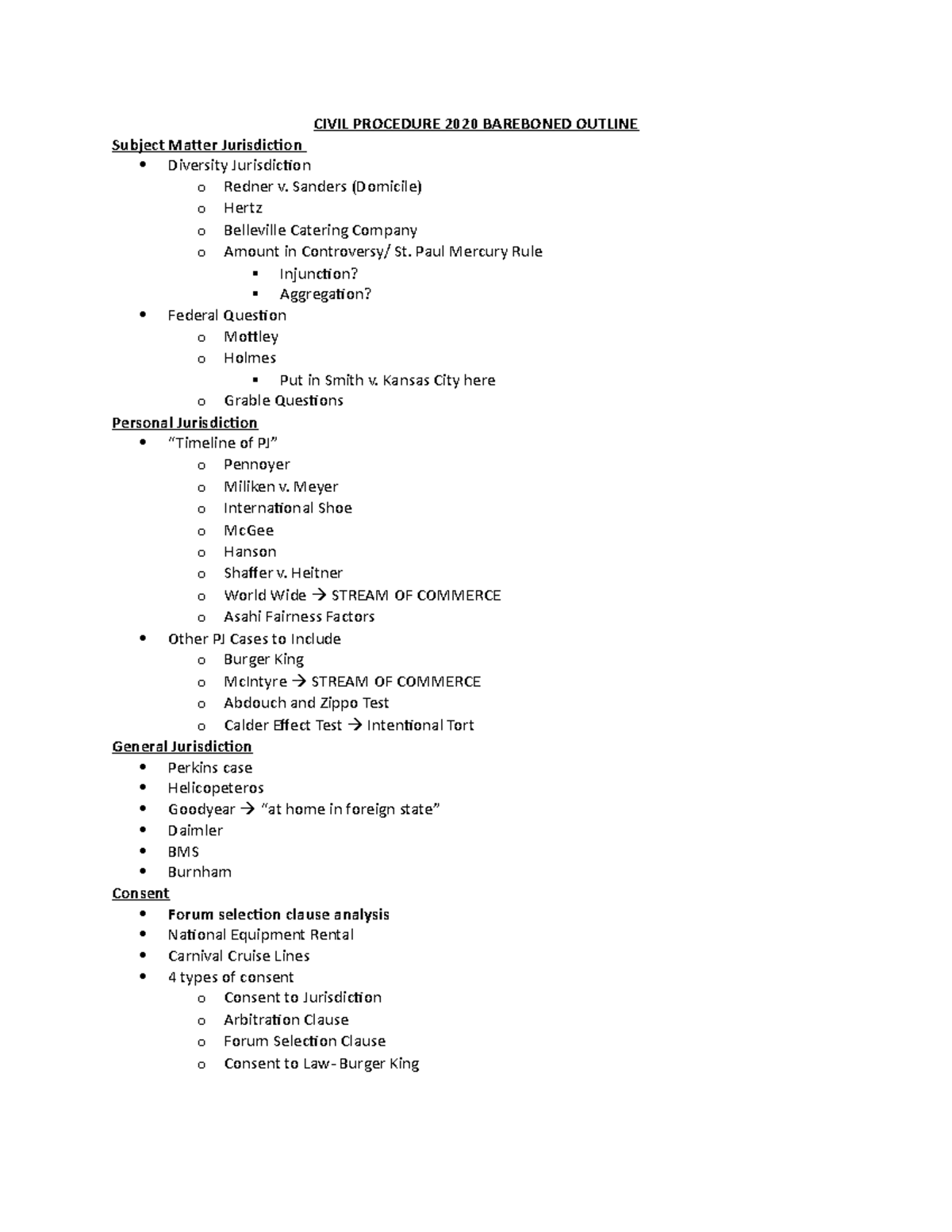 Civil+ Procedure+2020+ Bareboned+ Outline - CIVIL PROCEDURE 2020 ...