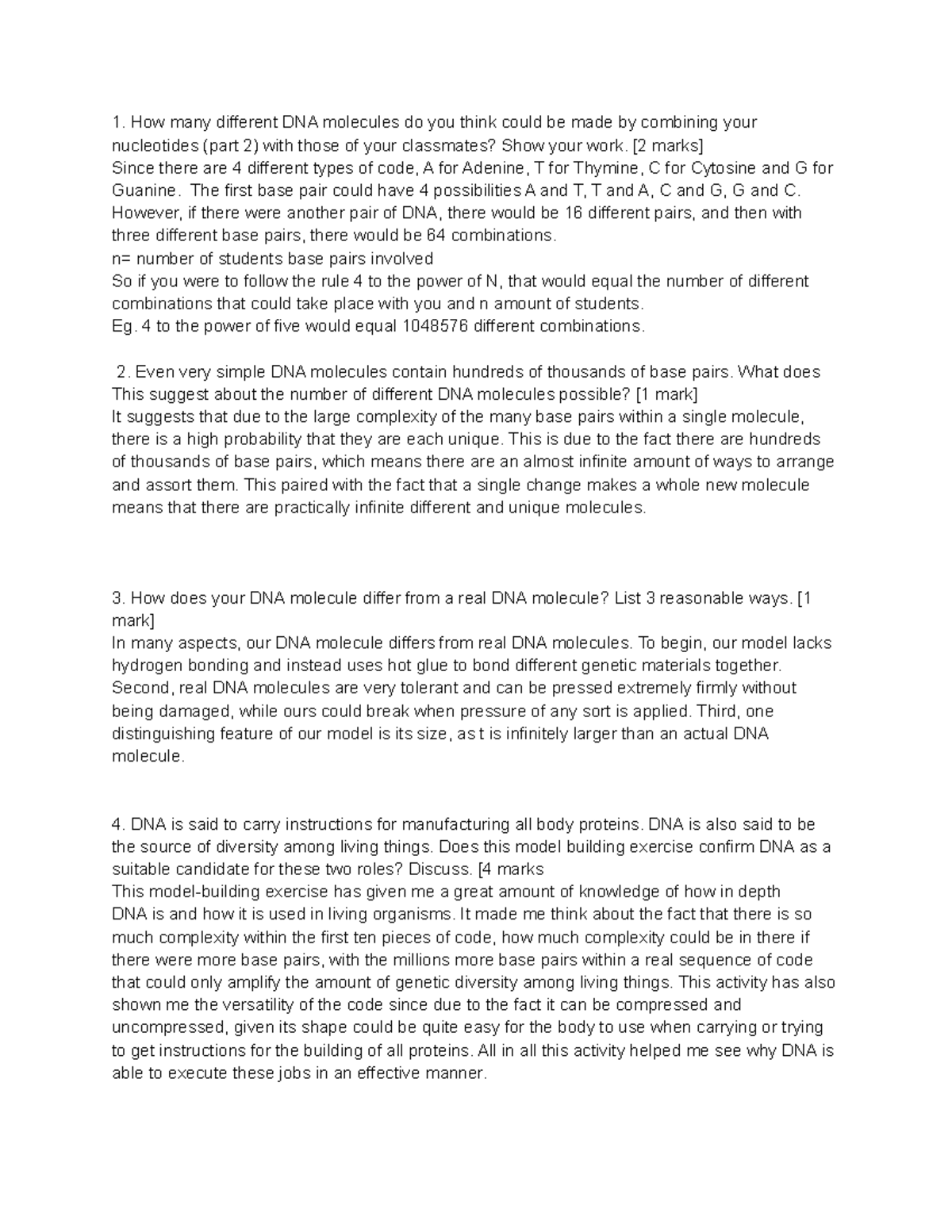 DNA - bbbbbbbbbbbbbbbbbbbbb - How many different DNA molecules do you ...