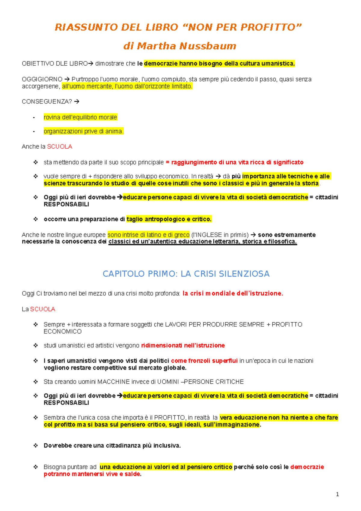 Riassunto DEL Libro Non per profitto - RIASSUNTO DEL LIBRO “NON PER ...