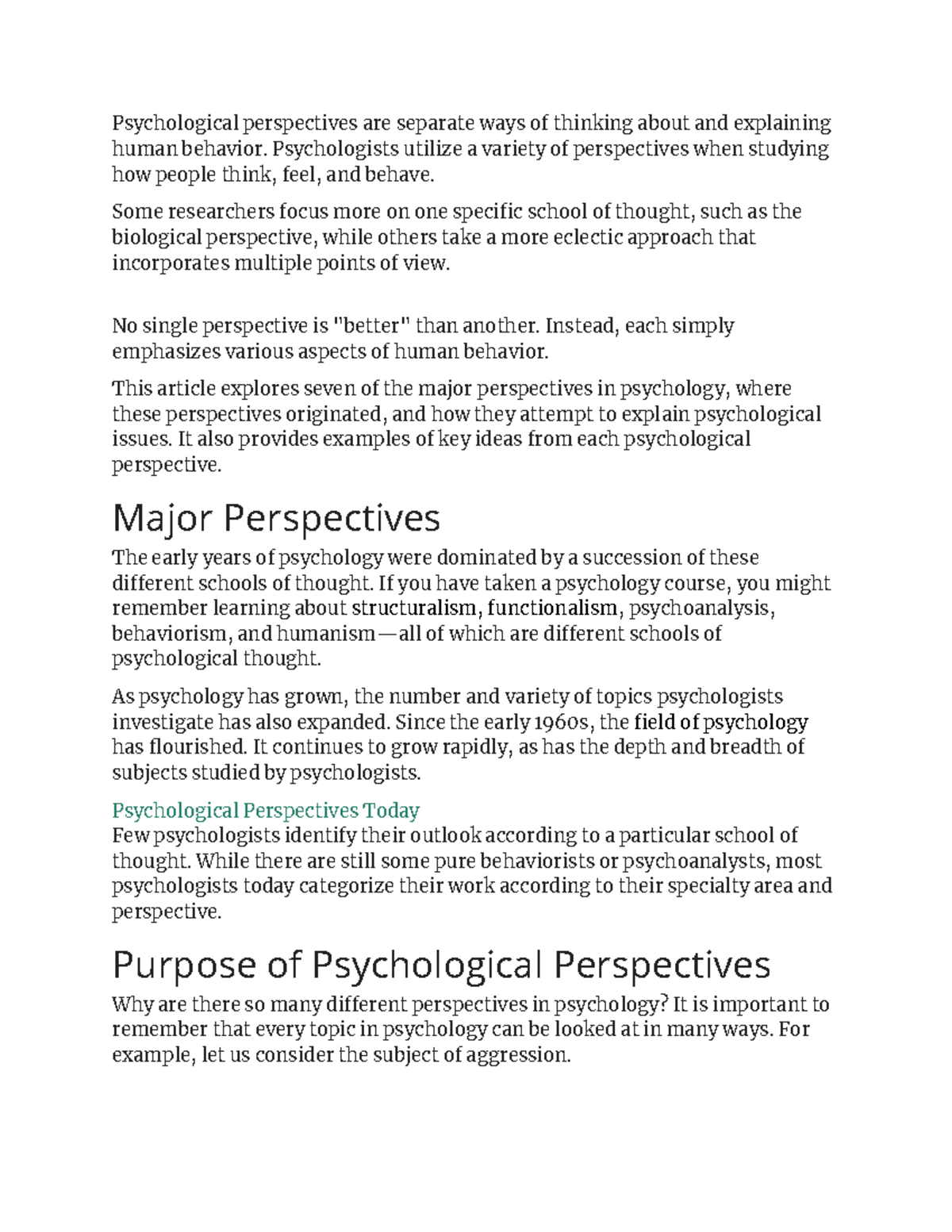 Perspectives in Psychology Notes - Psychological perspectives are ...