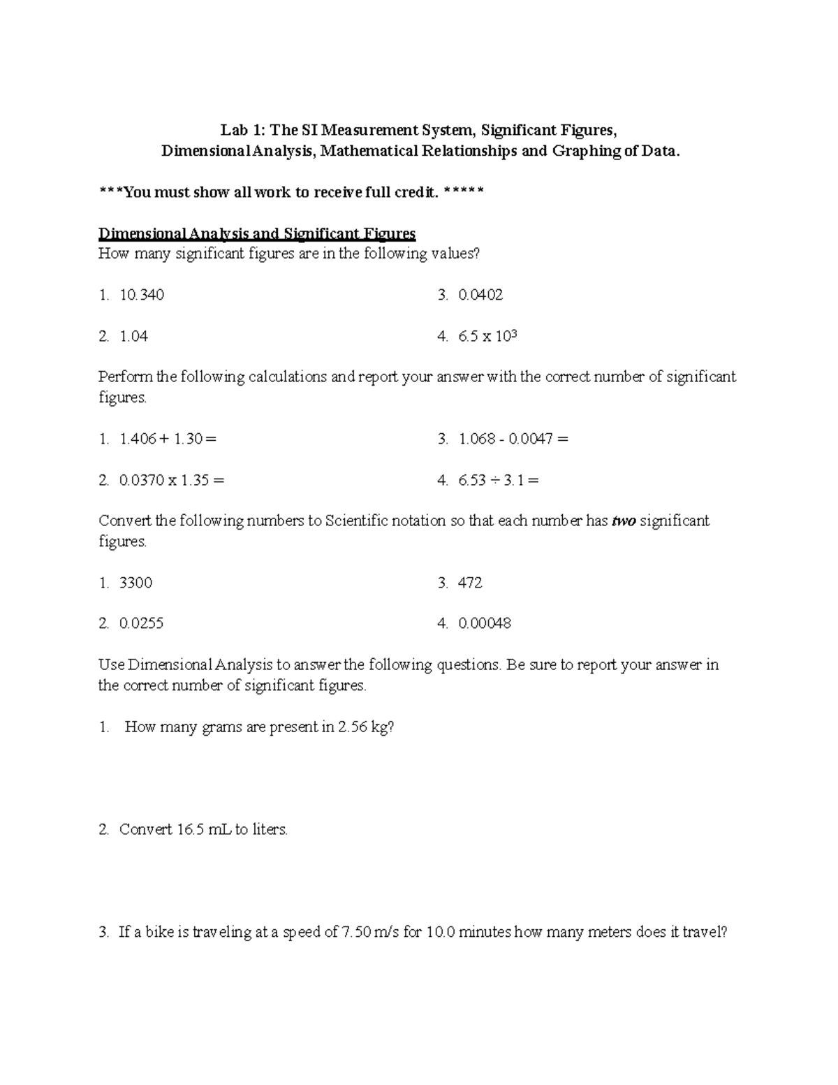 Lab 1 Assignment - This is lab 1 for Chem201 - Lab 1: The SI ...
