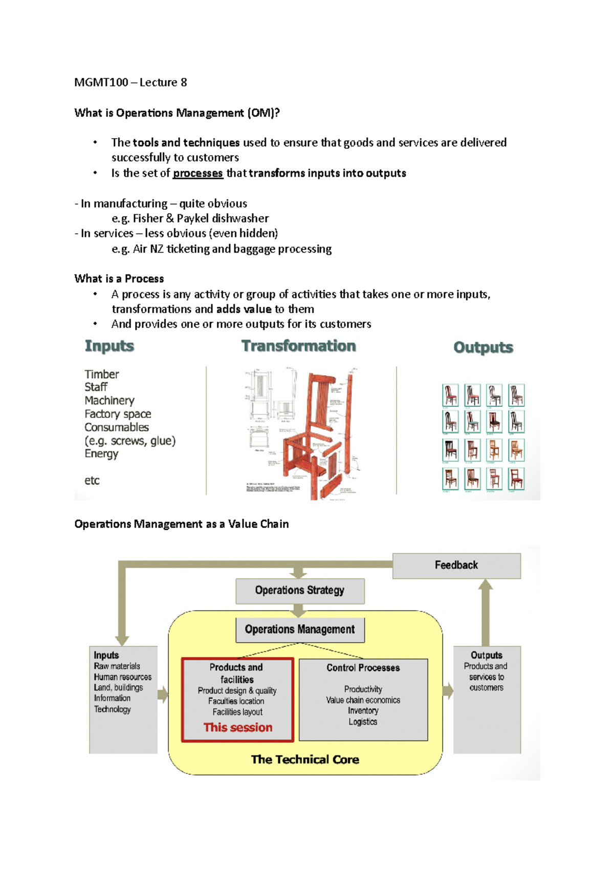 MGMT100 L8 - MGMT100 – Lecture 8 What is Operations Management (OM ...