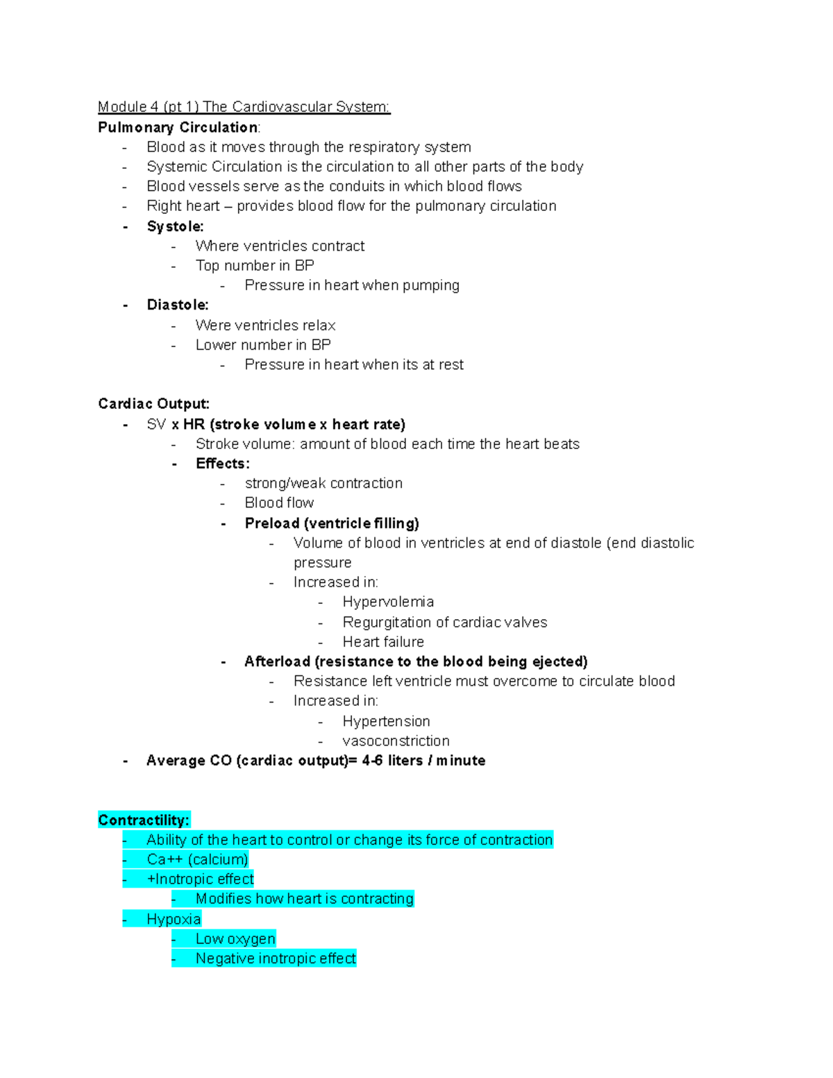 Pharmacology Notes Module 4 - Module 4 (pt 1) The Cardiovascular System ...