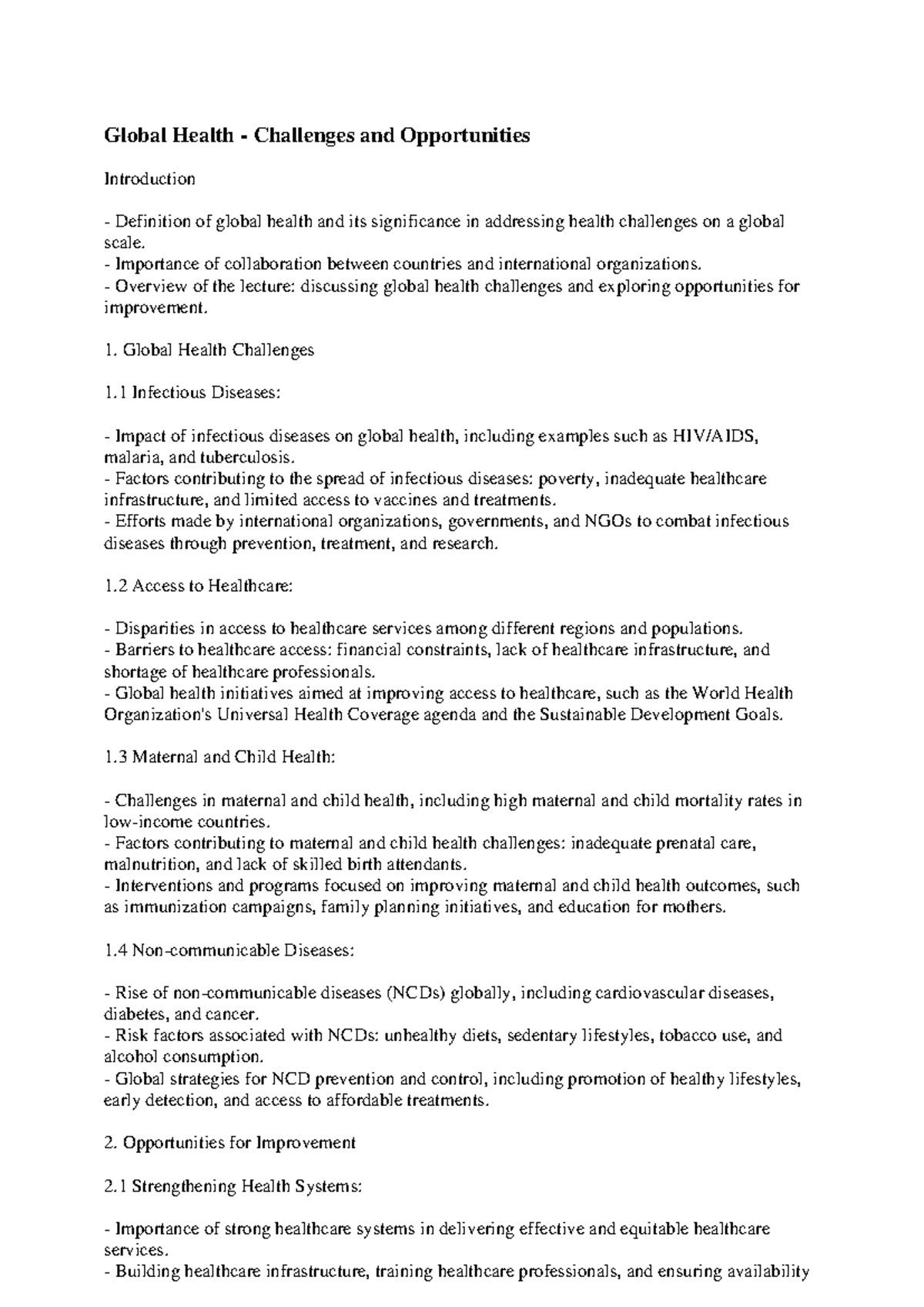 Global Health - Challenges and Opportunities - Global Health ...