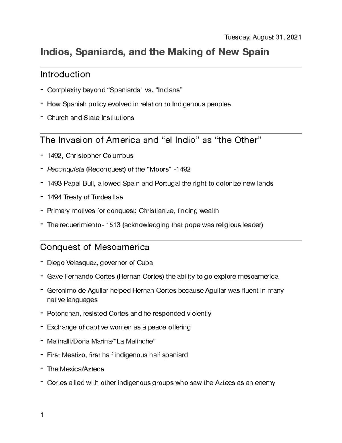 Indios, Spaniards, and the Making of New Spain - Tuesday, August 31 ...