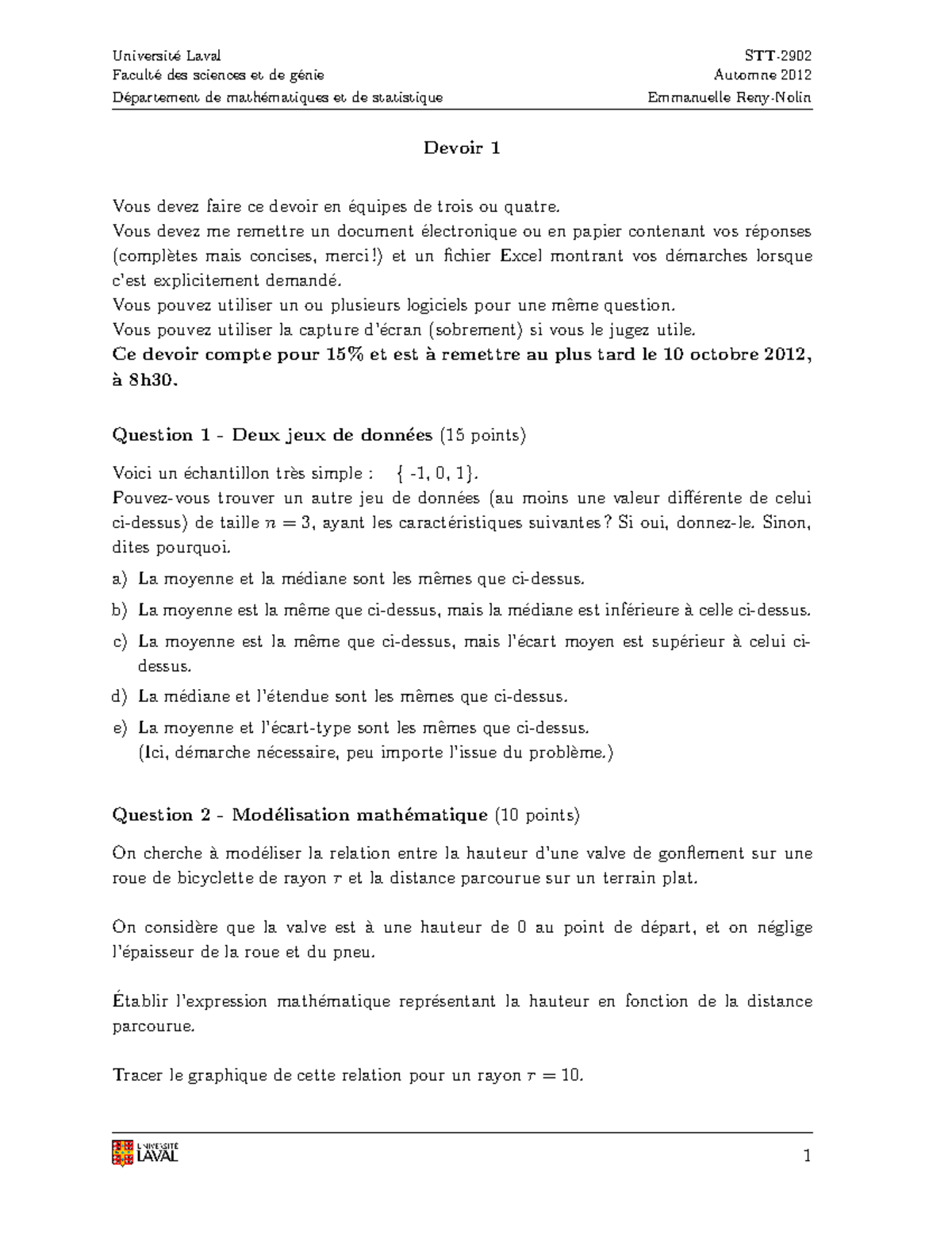 Devoir 1 A12 - automatique - Universit ́e Laval Facult ́e des sciences et de g ́enie D ...