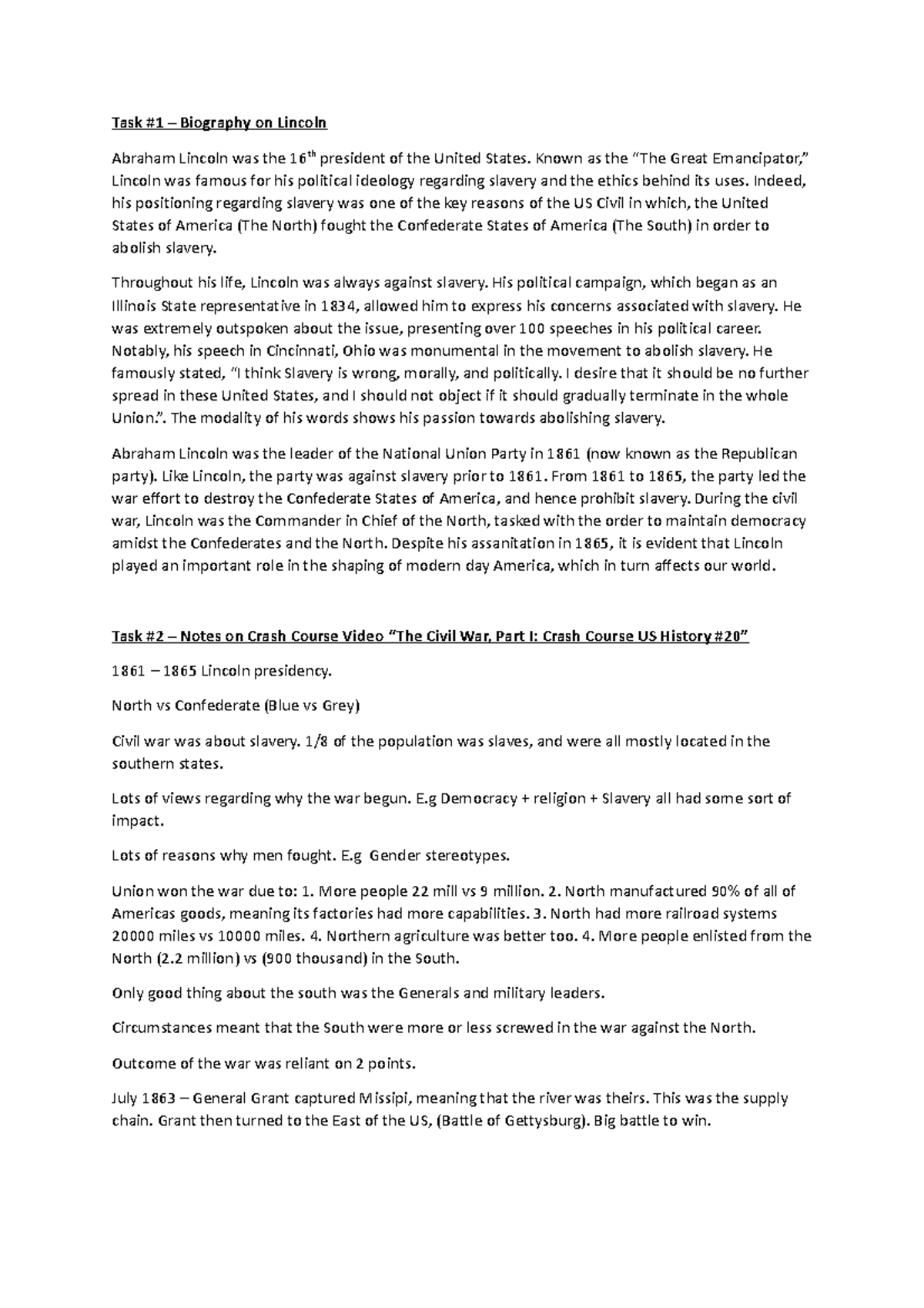 History Notes on US civil rights movement - Task #1 – Biography on ...
