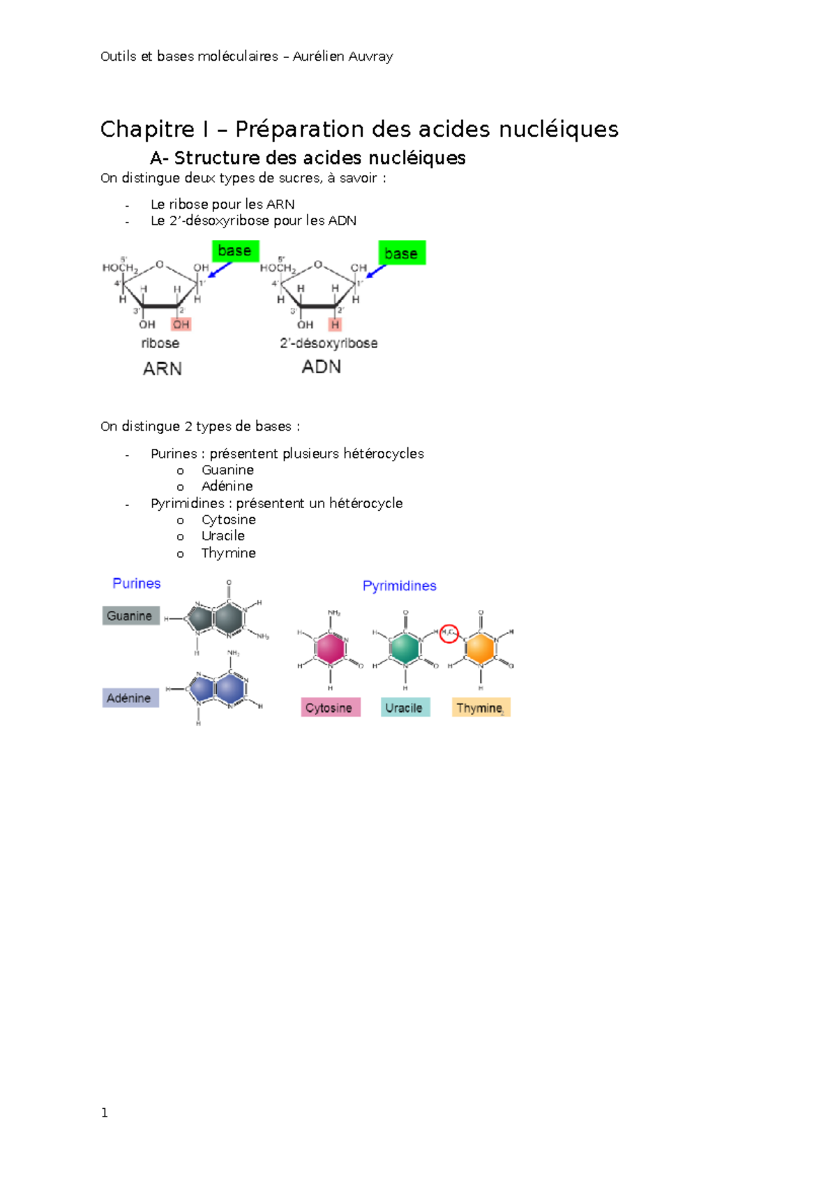 OBM - Anjard - Chapitre I – Préparation des acides nucléiques A ...
