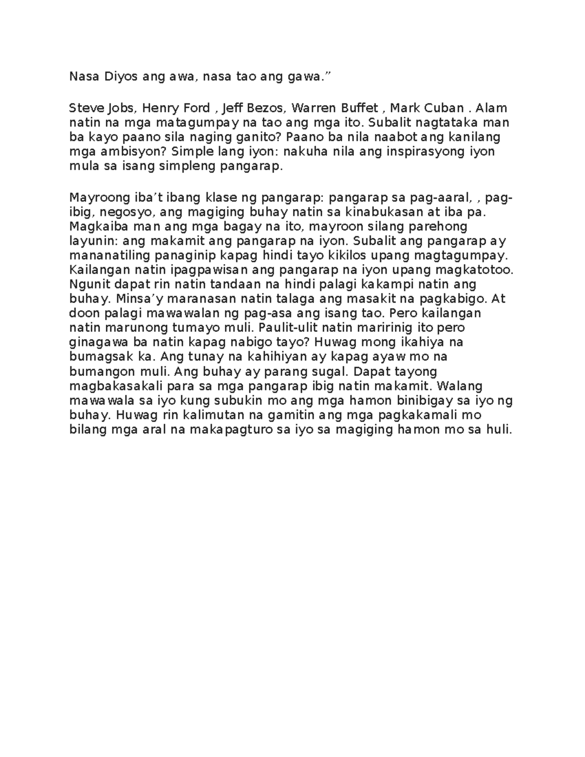 Document - knw2lknelkw - Nasa Diyos ang awa, nasa tao ang gawa.” Steve ...