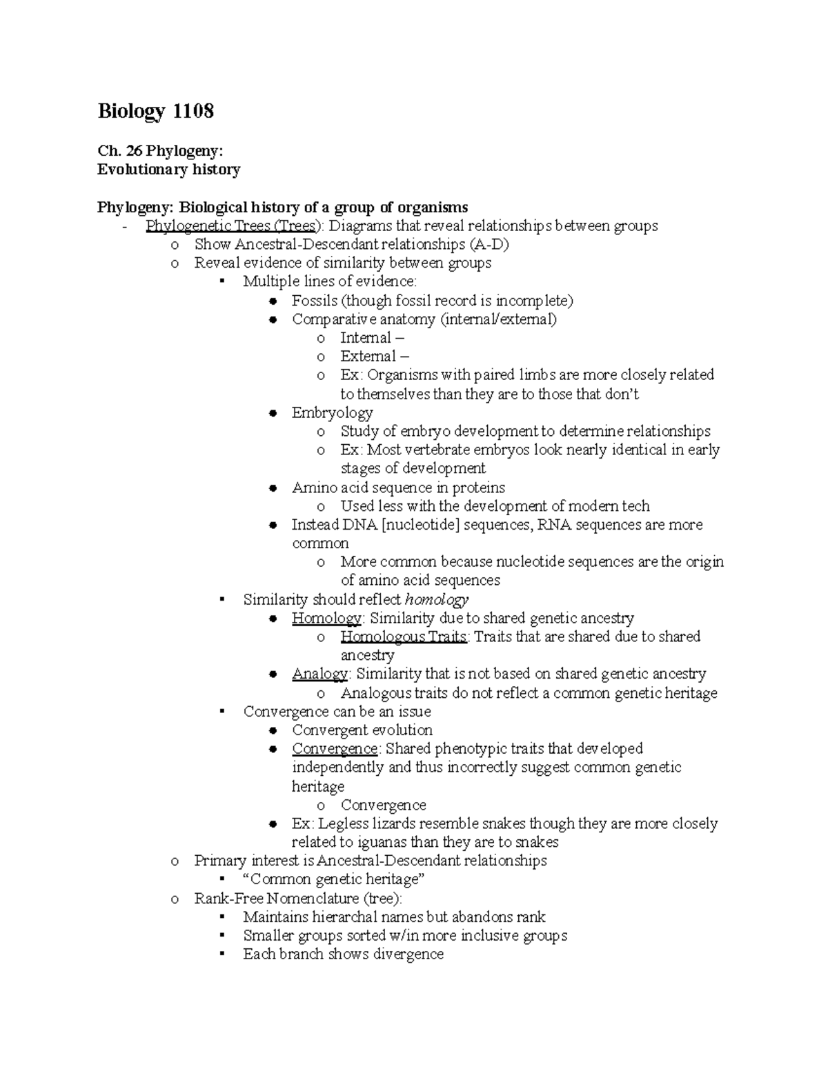Biology 1108 2 - 2nd lecture - Biology 1108 Ch. 26 Phylogeny ...