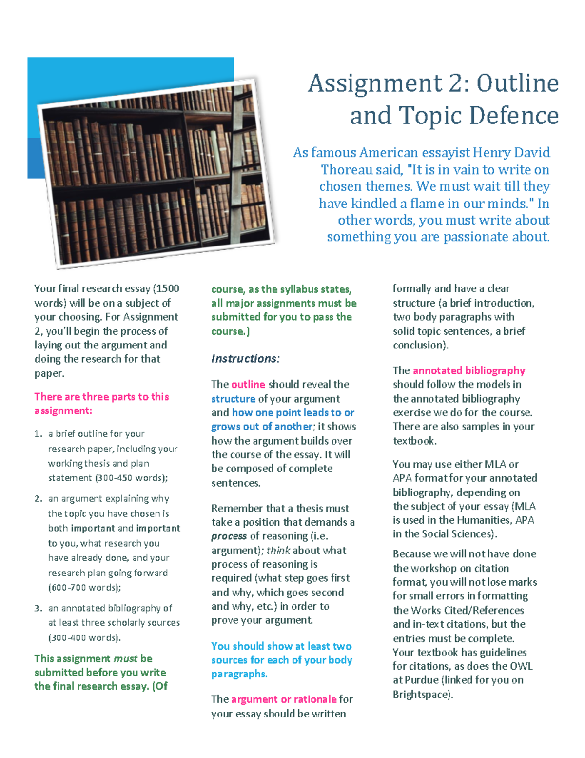Assignment 2 Outline and Topic Defence 2021 Revised - Your final ...