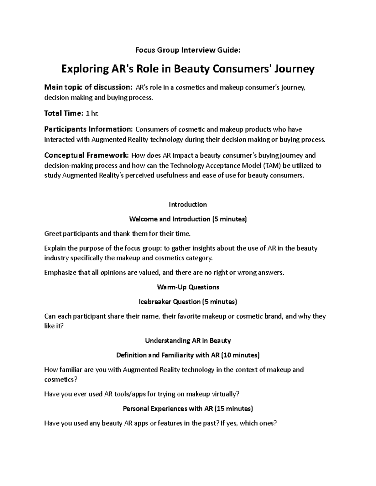 Focus Group Interview Guide- Group 9- AR's Role In Beauty Consumer's ...
