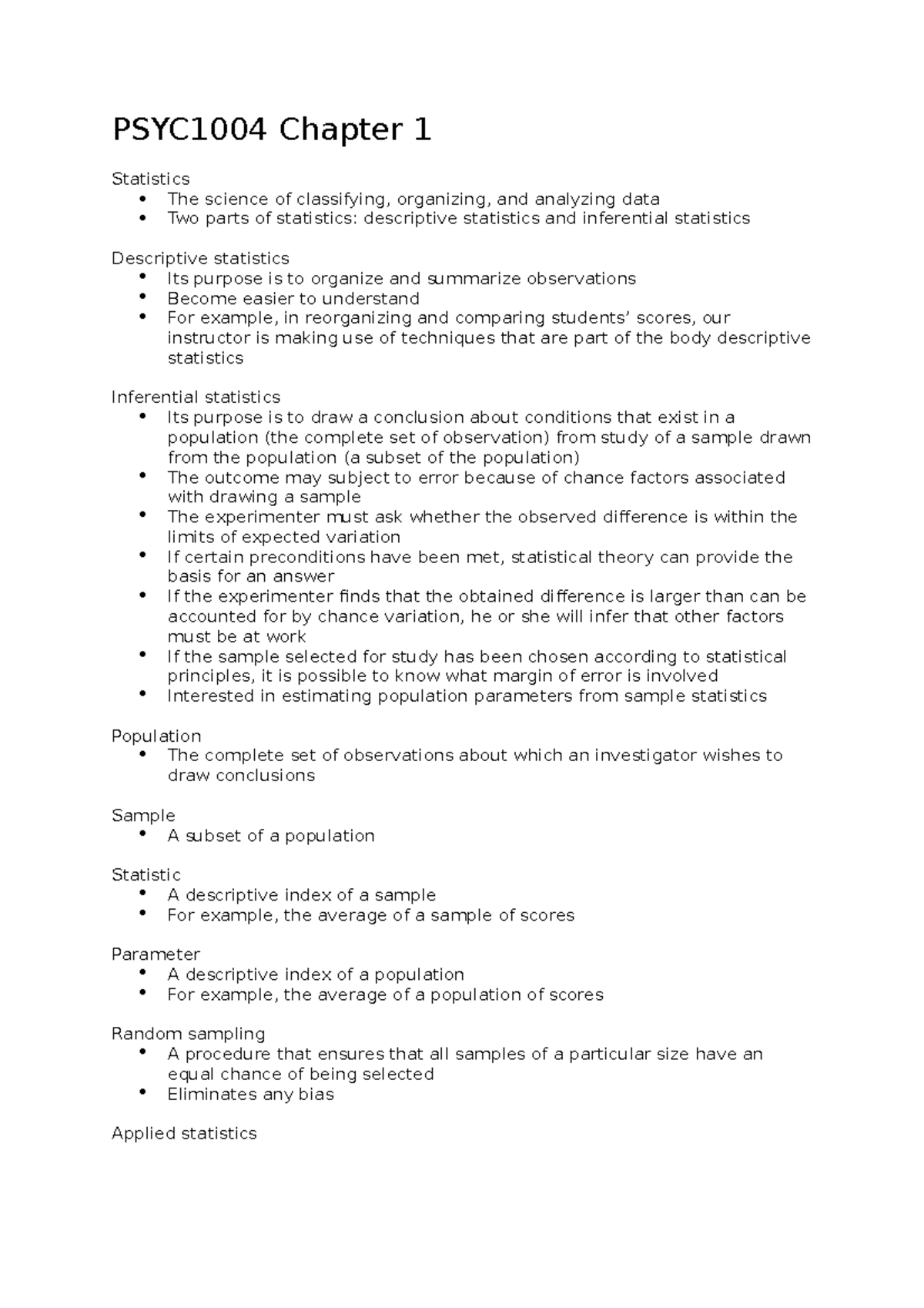 PSYC1004 Chapter 1 - Studocu