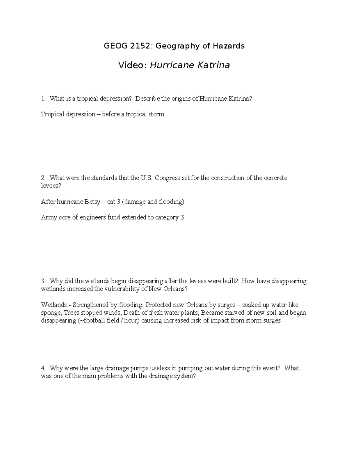 Video Questions - Hurricane Katrina - GEOG 2152: Geography of Hazards ...