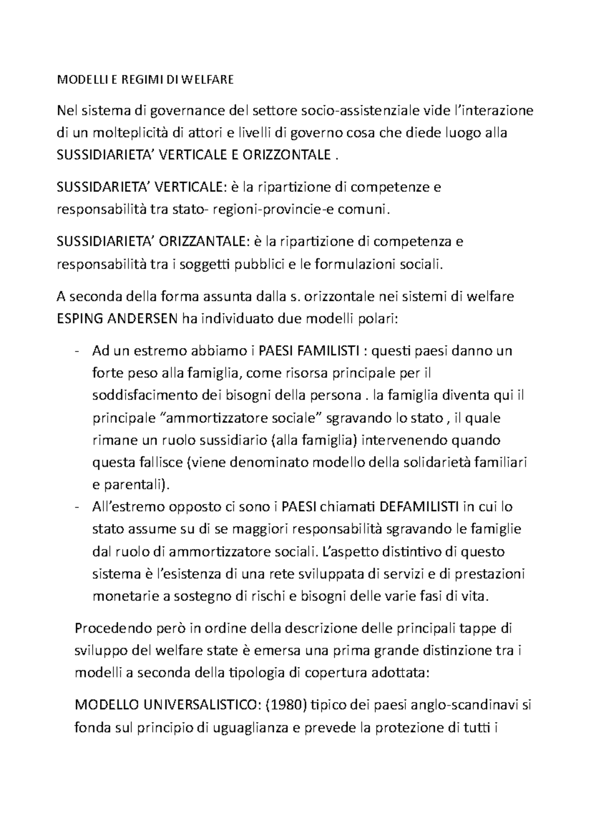 Modelli E Regimi DI Welfare esping andersen e tittmuss - MODELLI E ...