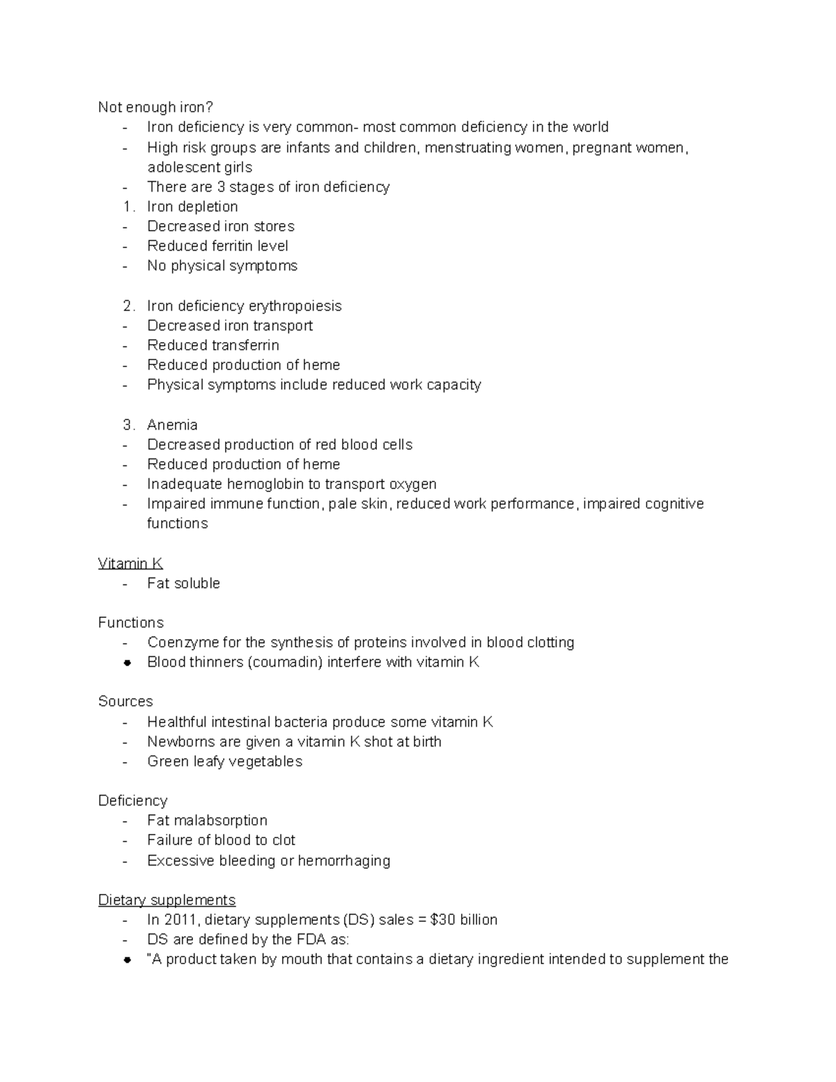 Notes Week 4 9 - Not enough iron? - Iron deficiency is very common ...