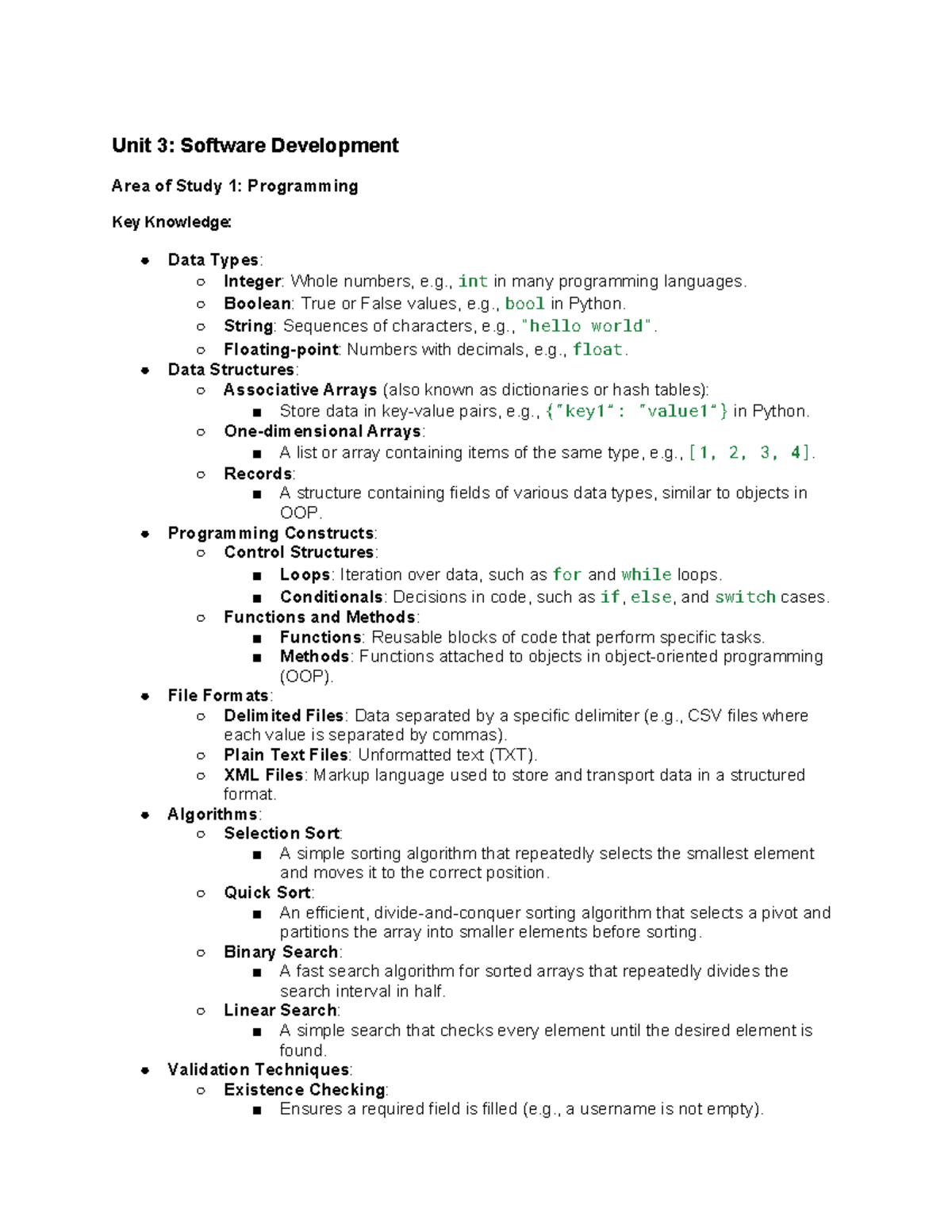 Exam revision for software development units 3 and 4 - Unit 3: Software ...