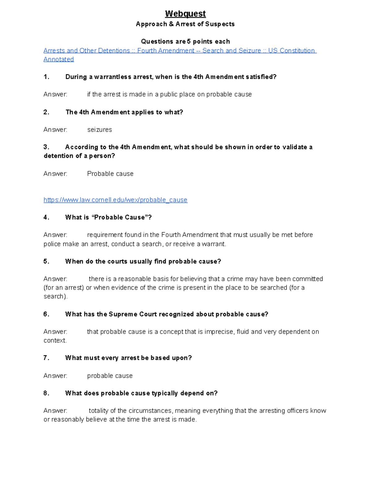 Ip41-4.01 webquest approach and arrest - Webquest Approach & Arrest of Suspects Questions are 5 ...