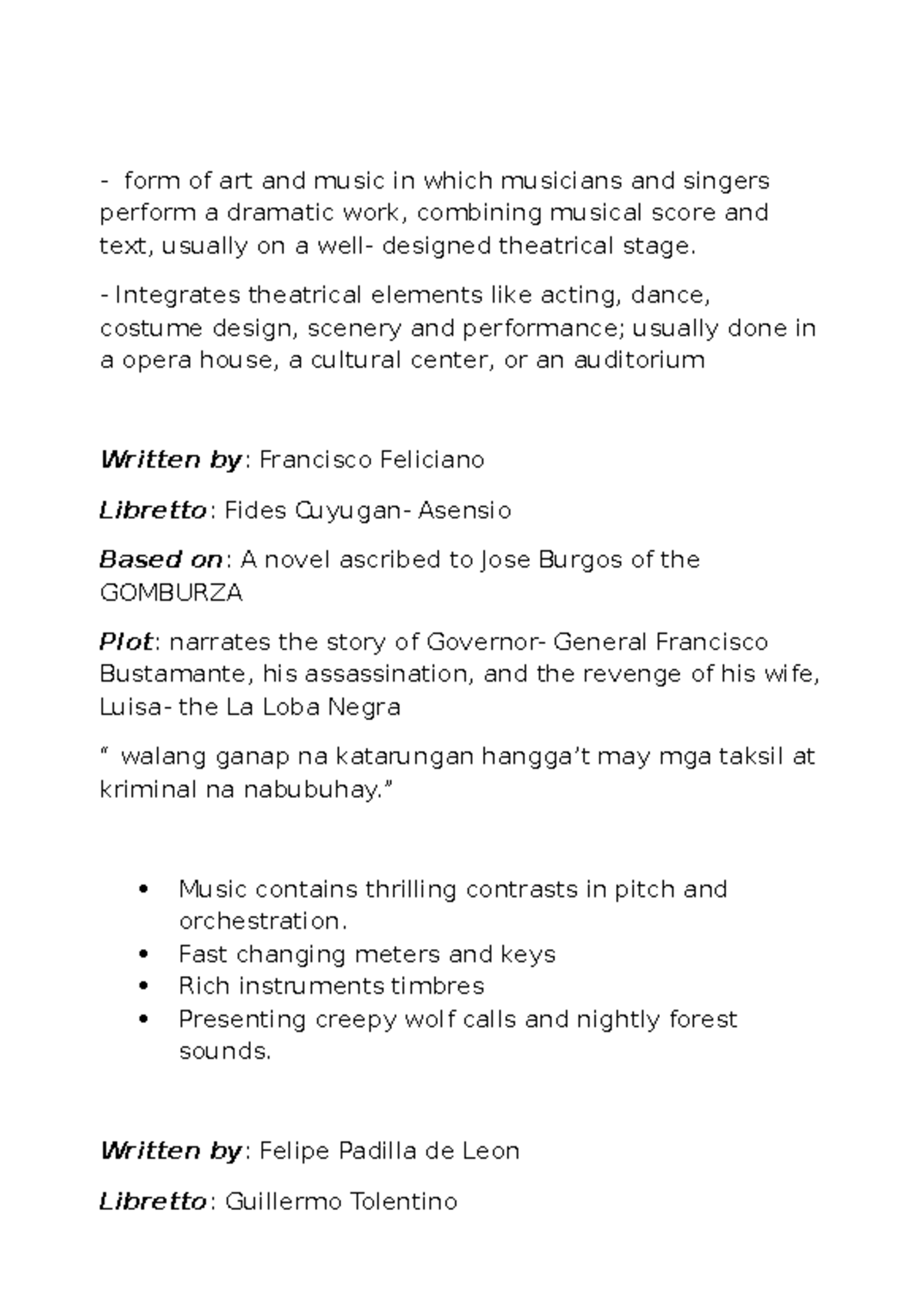 Notes - form of art and music in which musicians and singers perform a ...