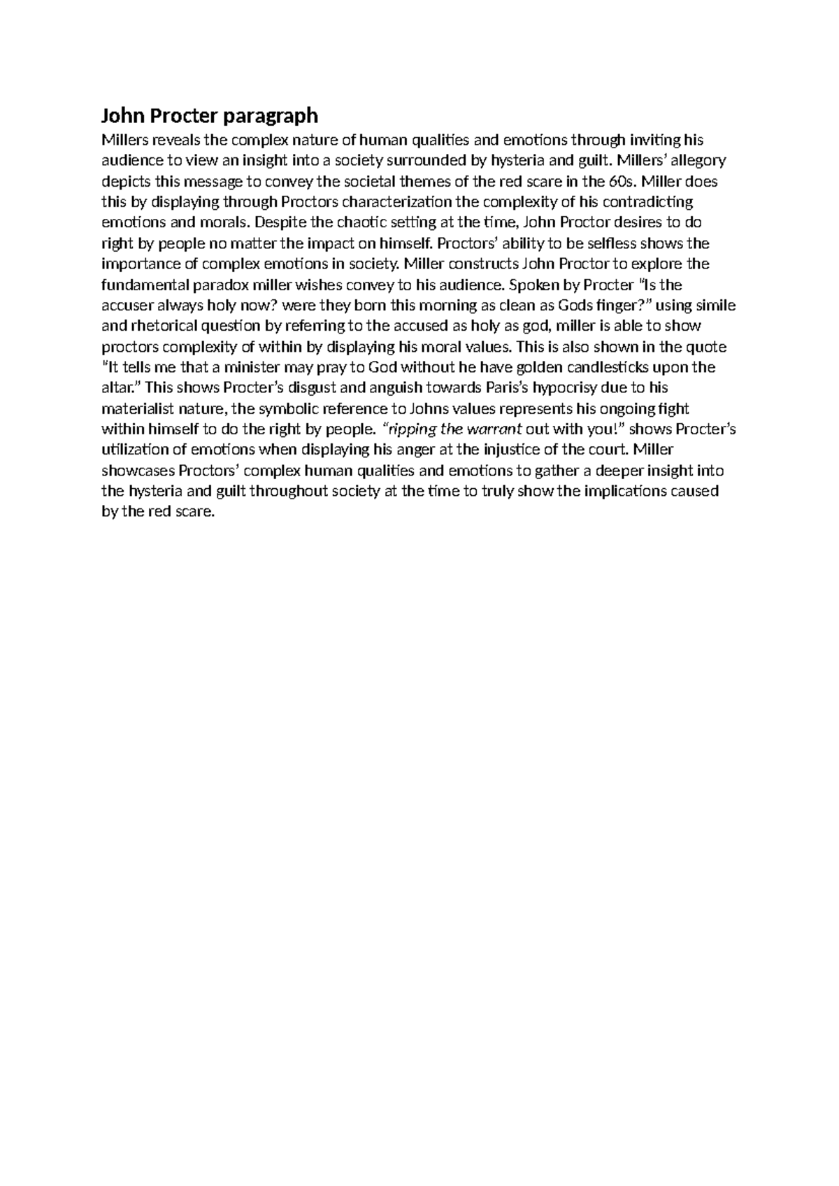 John Procter paragraph - John Procter paragraph Millers reveals the ...