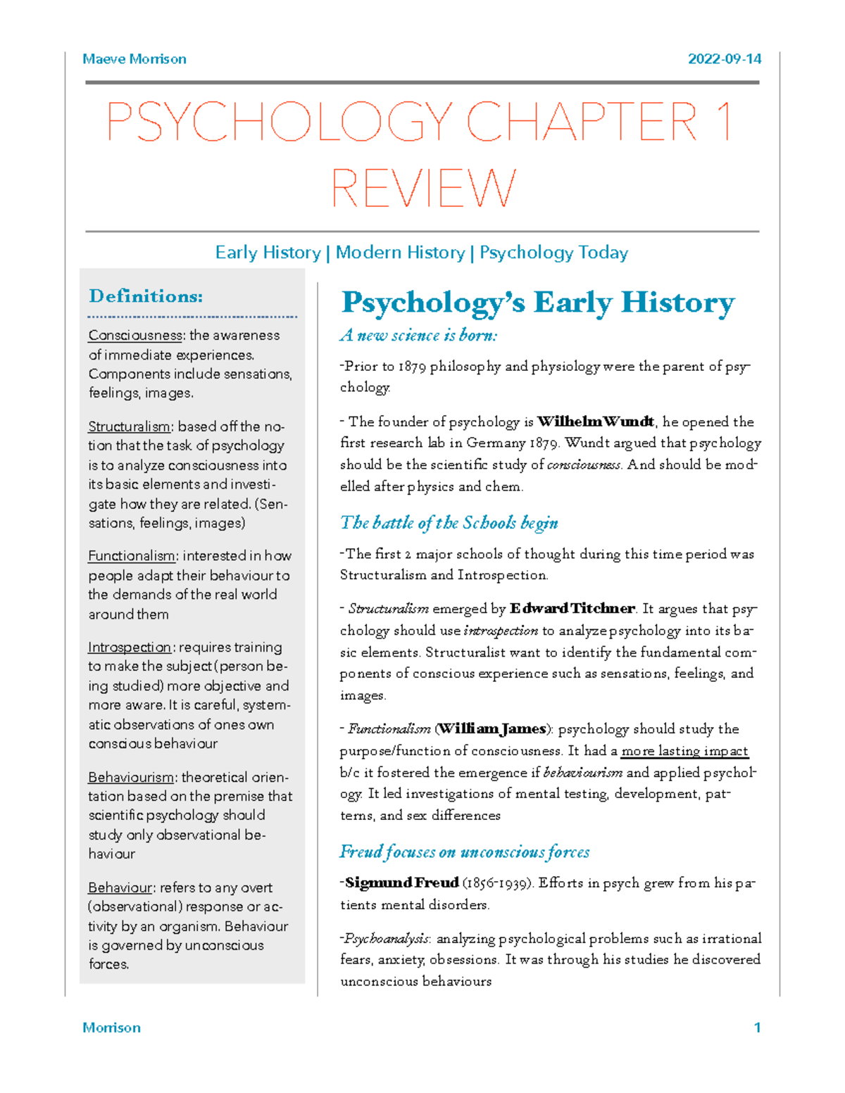Psych chapter 1 review - Psychology’s Early History A new science is ...