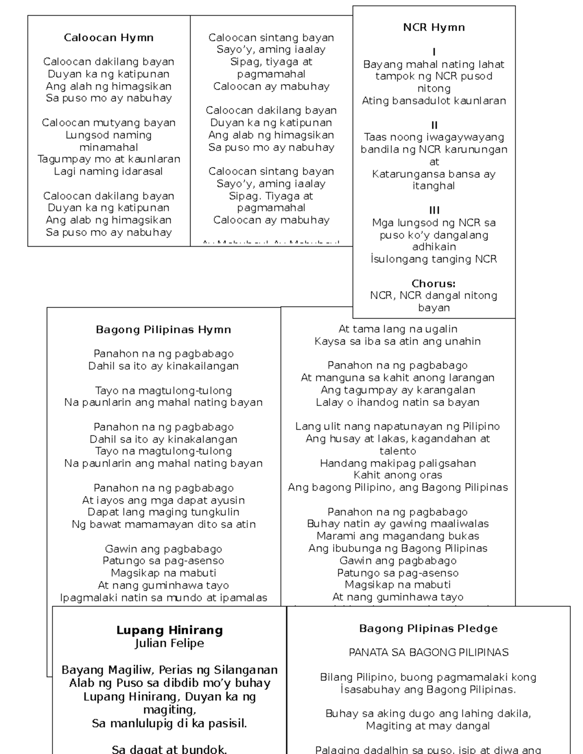 Lyrics - Caloocan Hymn Caloocan dakilang bayan Duyan ka ng katipunan ...
