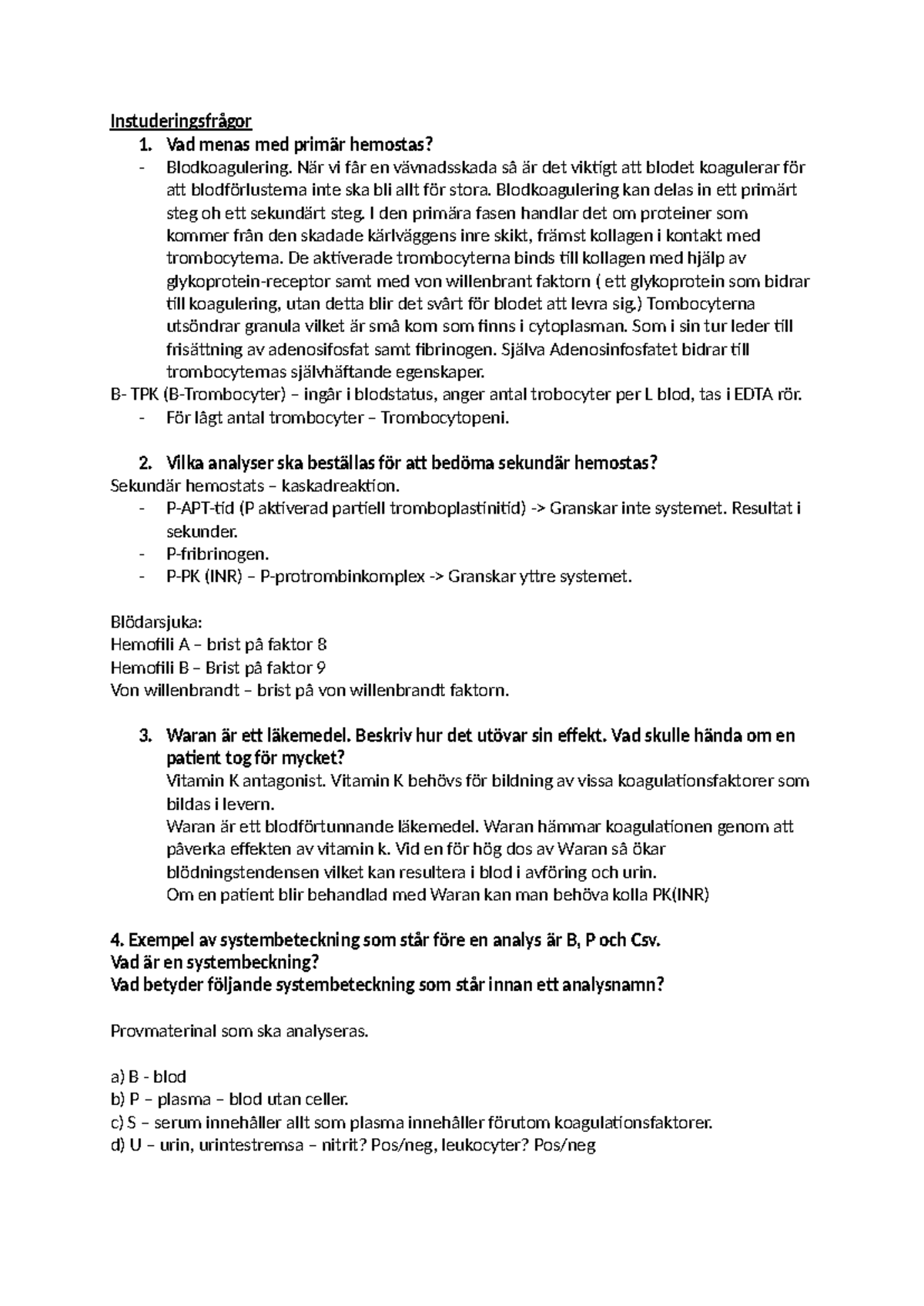 Instuderingsfrågor klinisk kemi - Instuderingsfrågor 1. Vad menas med ...