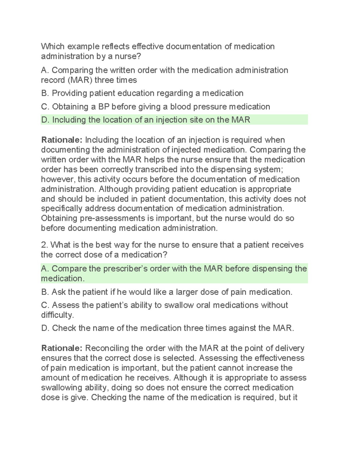 Documenting Medication Administration - Which example reflects ...