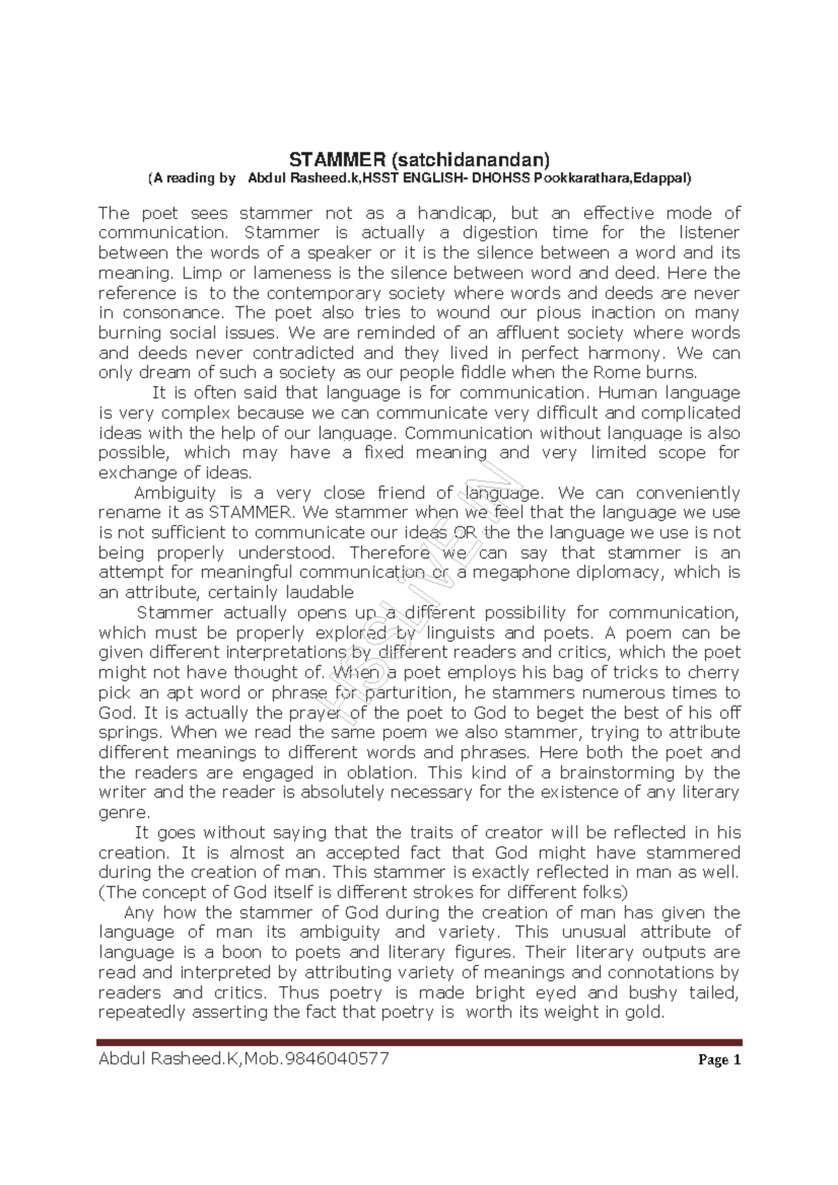 XII English Stammer abdl Rasheed hsslive - Abdul Rasheed,Mob Page 1 ...