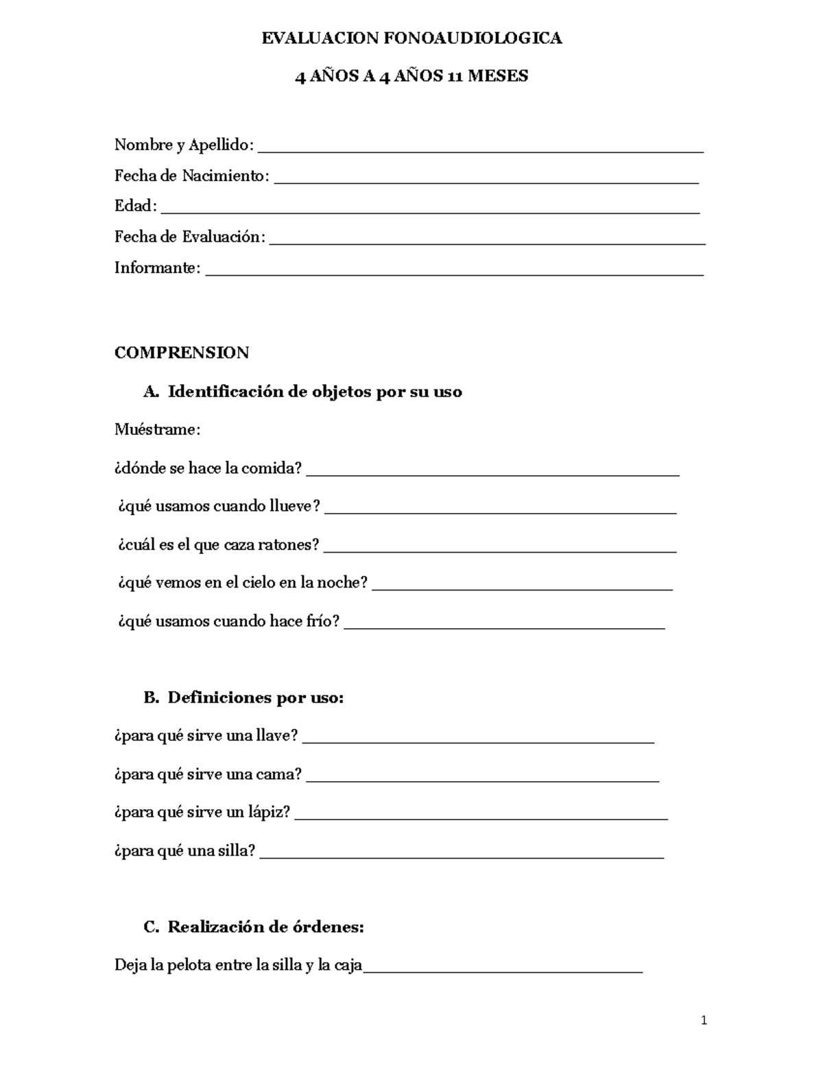 PEFE 4 AÑOS A 4 AÑOS 11 Meses - EVALUACION FONOAUDIOLOGICA 4 AÑOS A 4 ...